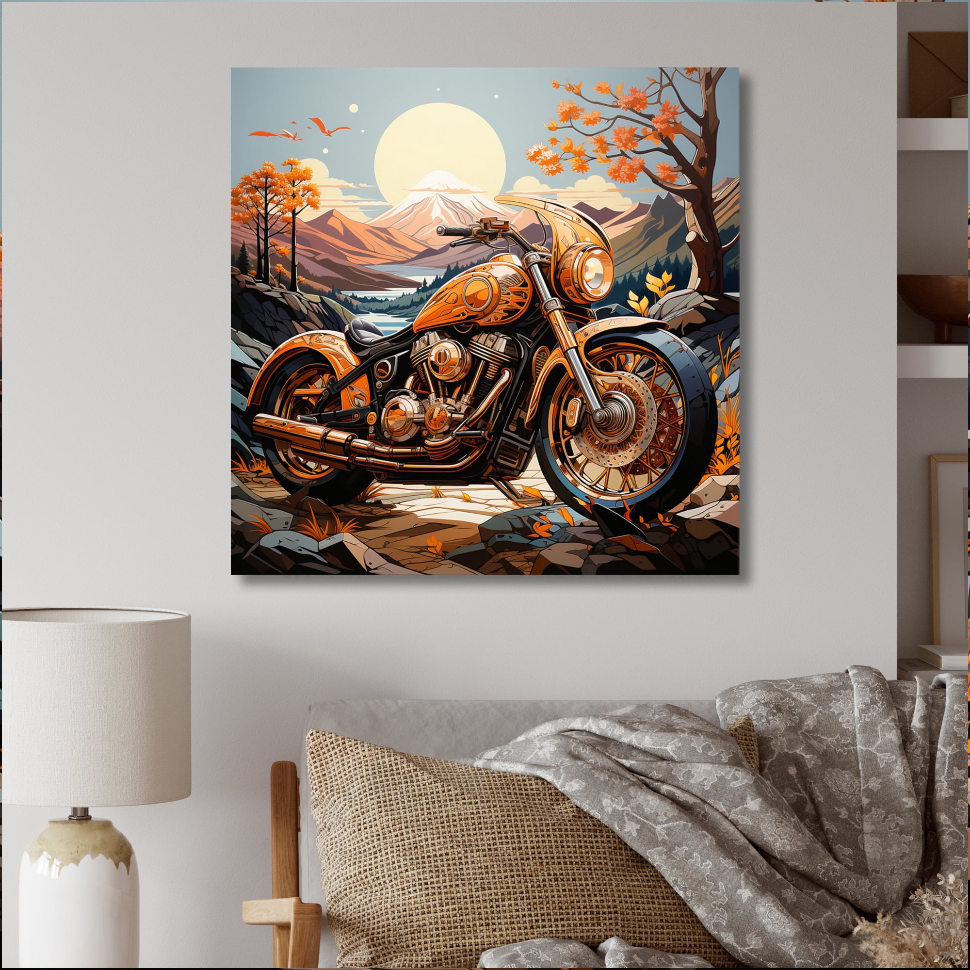 Designart "Motorcycle Wanderlust Roaming in Orange and Black II ...