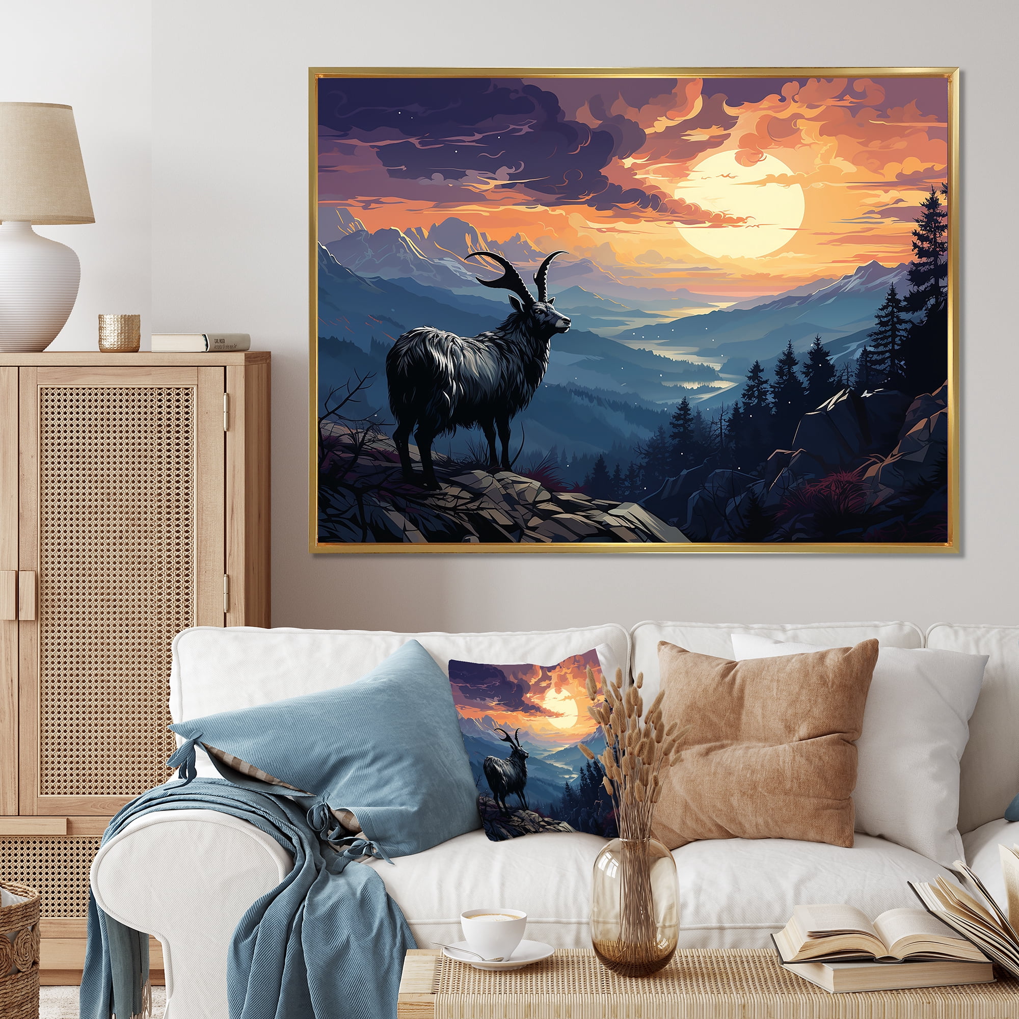 Designart "Mountain Scene with Grey Buck Goat I" Animals Framed Wall ...