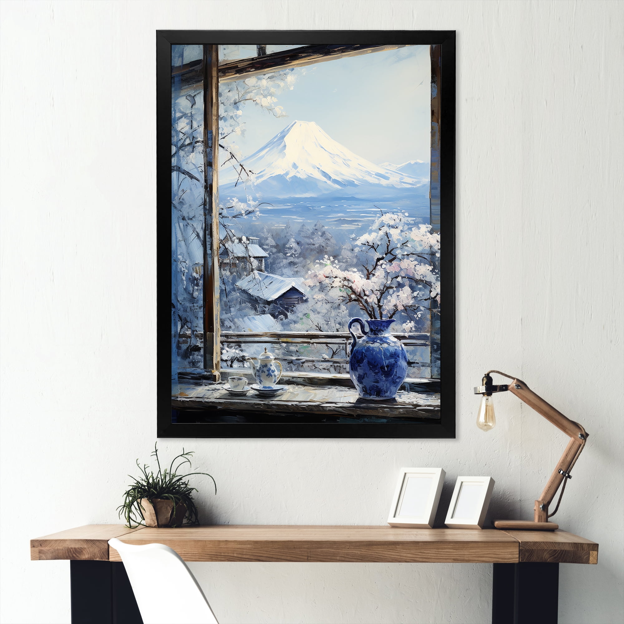 Designart "Mountain View of Mount Fuji in Japan Window II" Landscapes ...