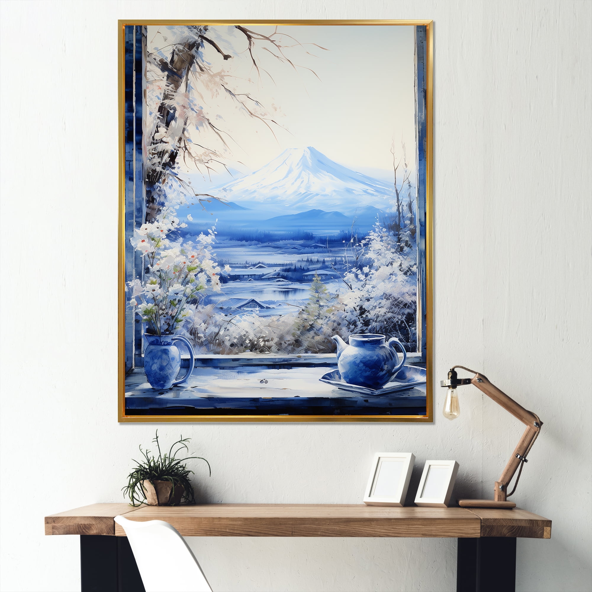 Designart "Mountain View of Mount Fuji in Japan Window V" Landscapes ...
