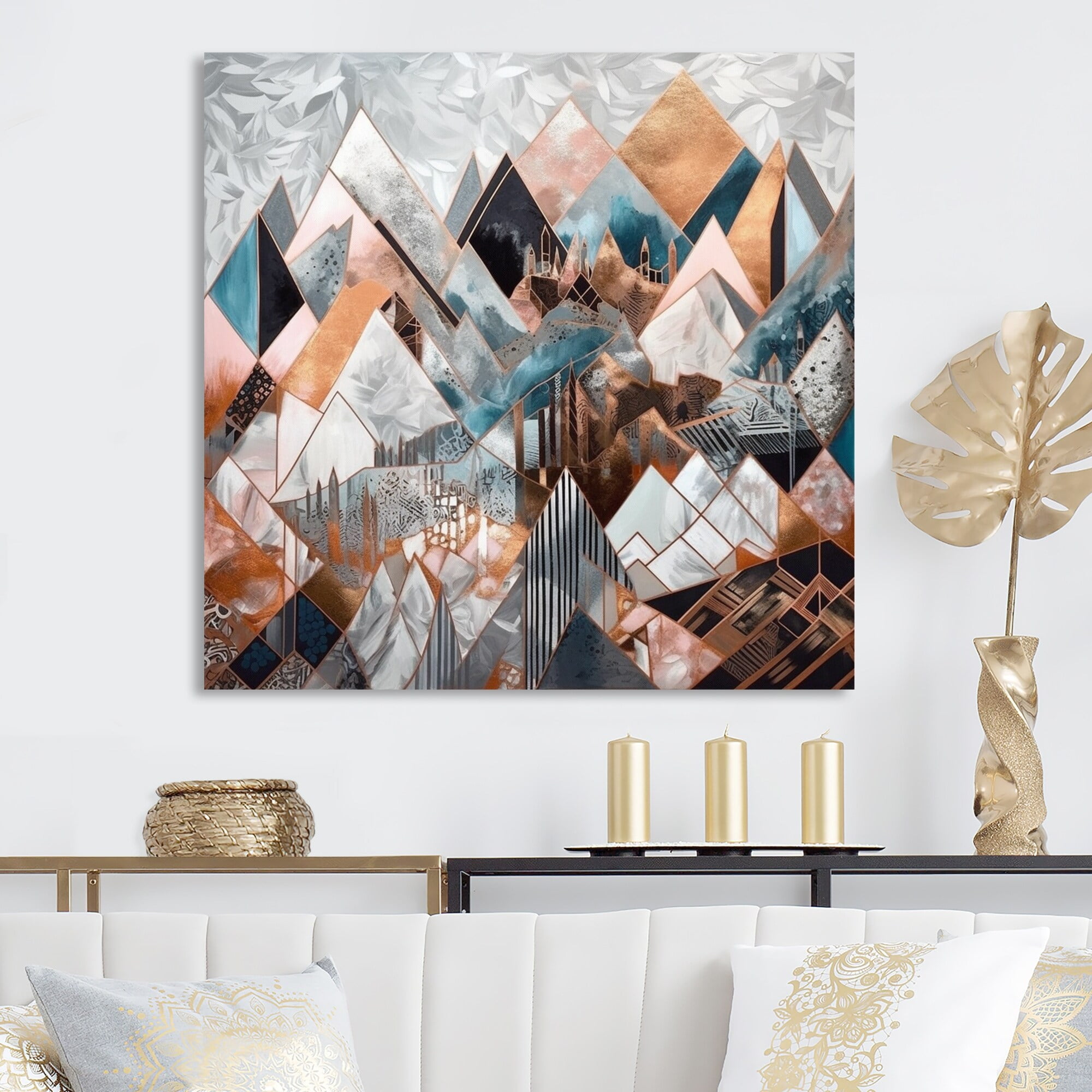 Designart "Mountains in Rose Gold Metallic Tones V" Minimalism ...