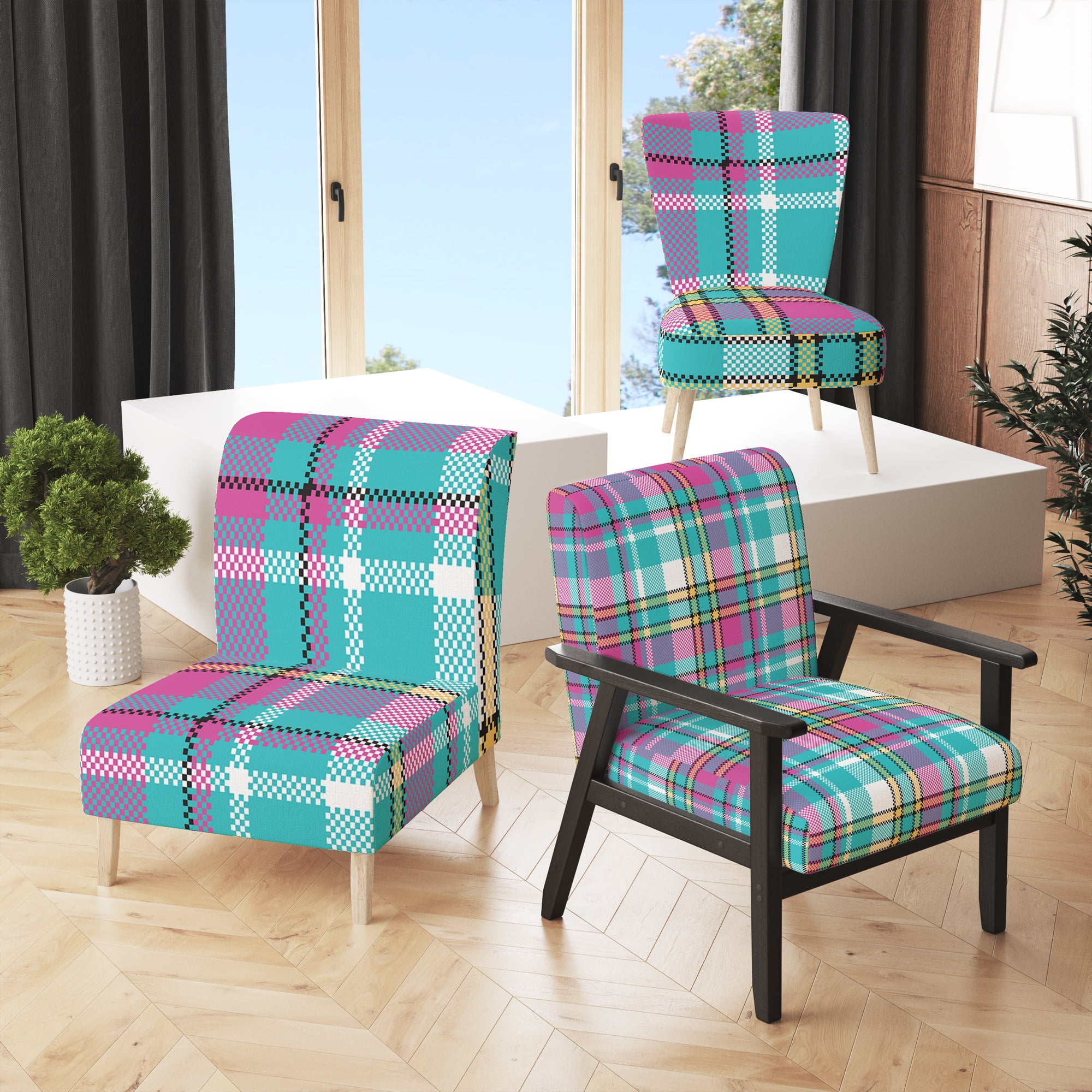 Designart "Multicolor Checked Tartan" Upholstered Patterned Accent ...