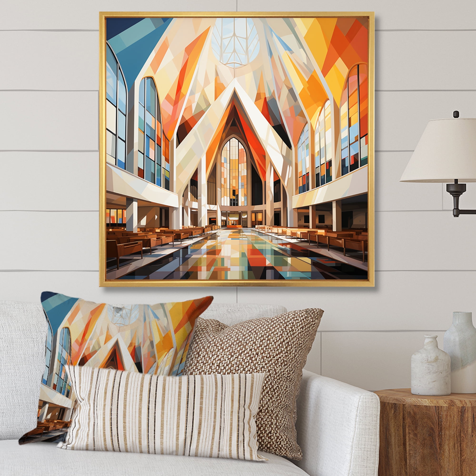 Designart "Multicolor Church in Cubic Style II" Spiritual Framed Wall ...
