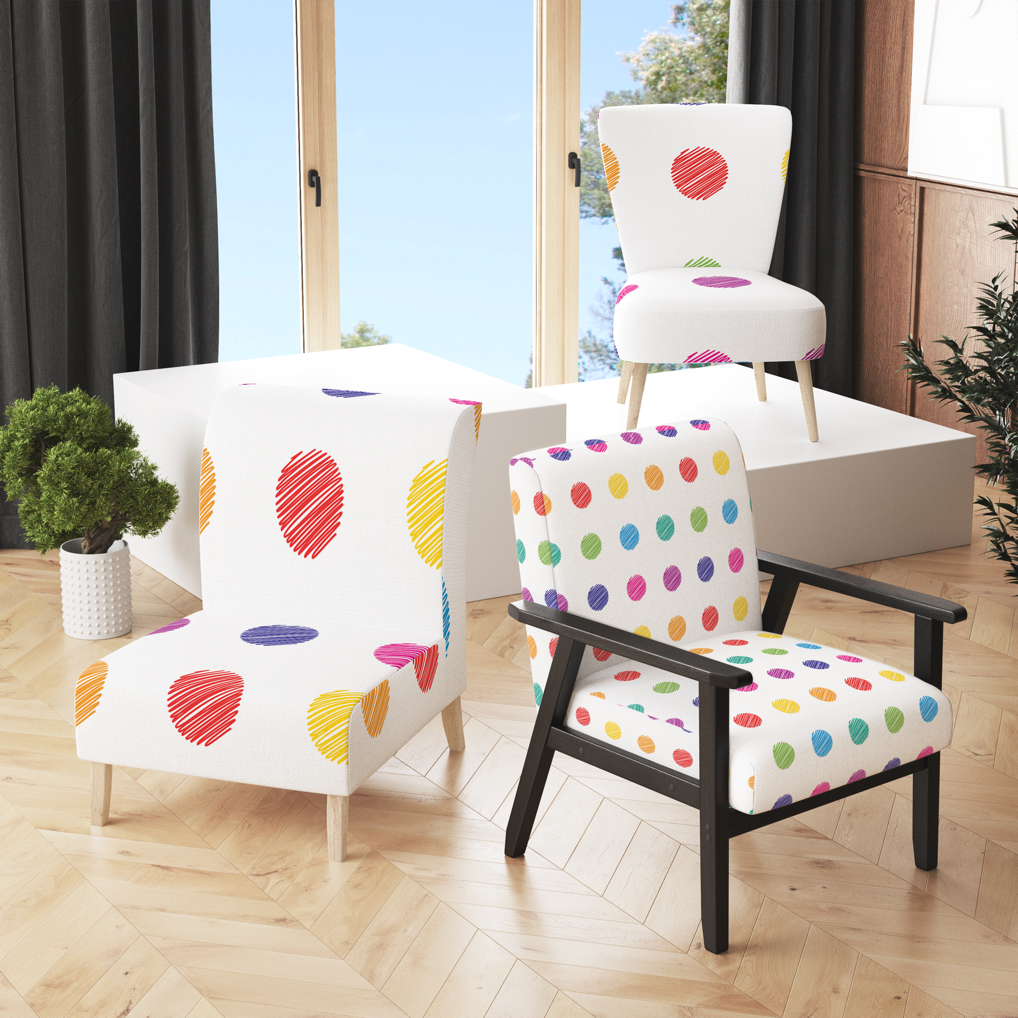 Designart "Multicolor Circle Dots" Upholstered Patterned Accent Chair ...
