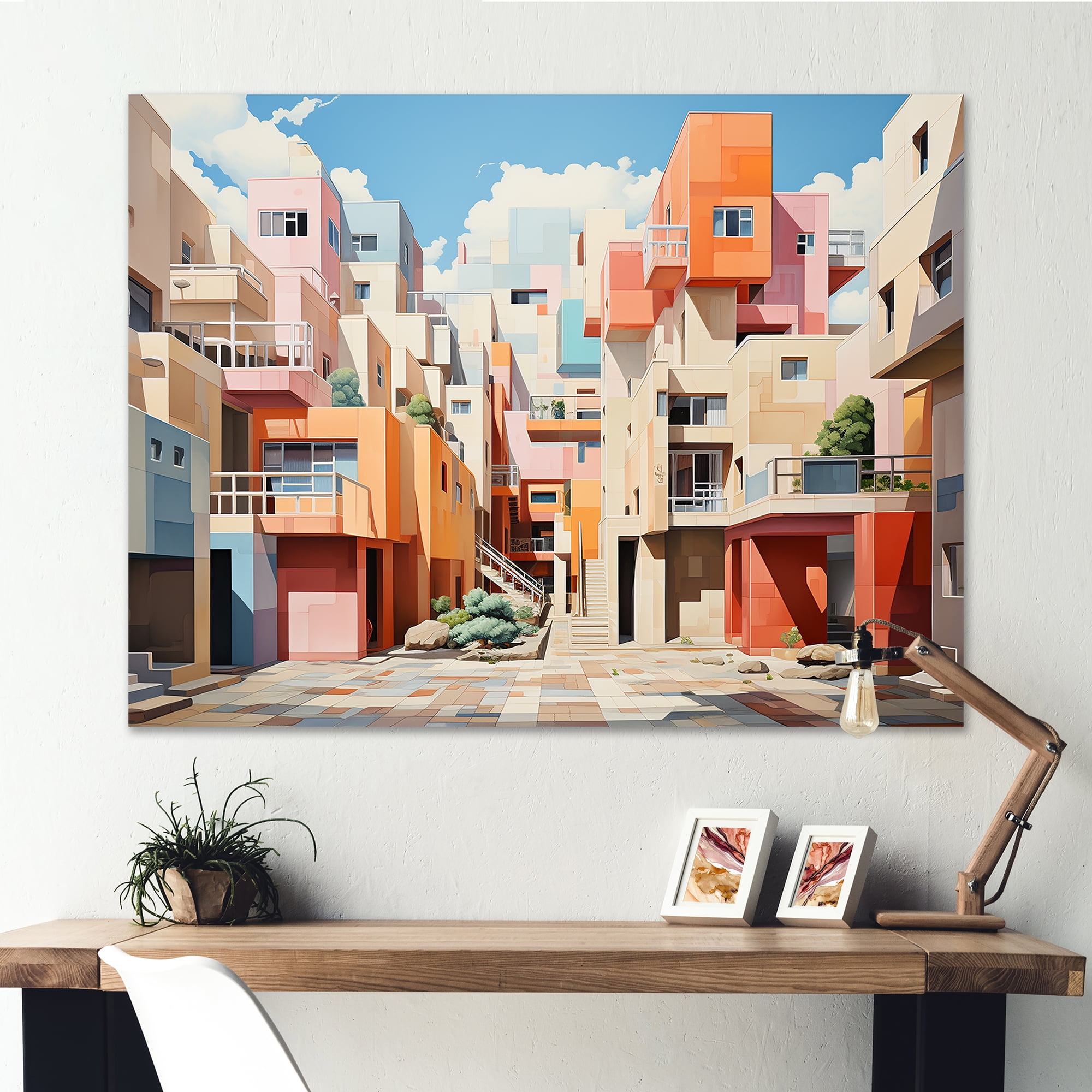 Designart "Multicolor Cubic College Building In Minimalism I" College ...