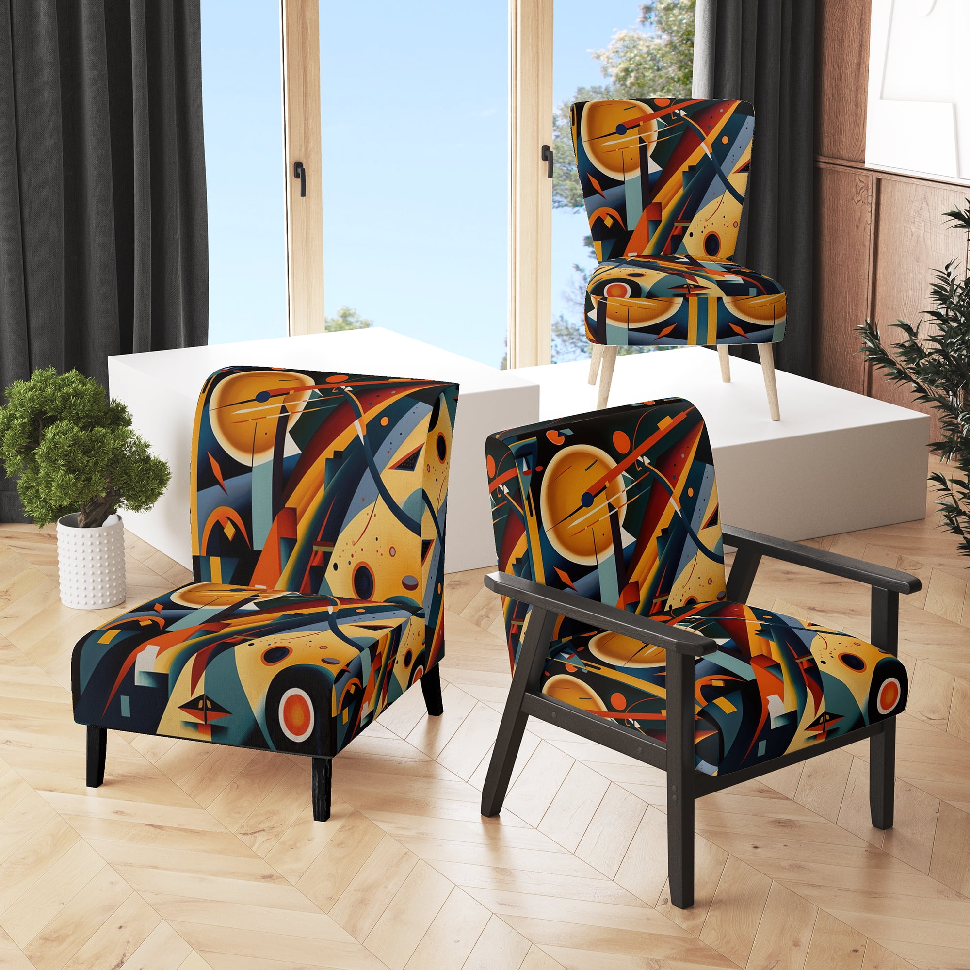 Designart "Multicolor Geometric Orange Shapes III" Upholstered Modern ...