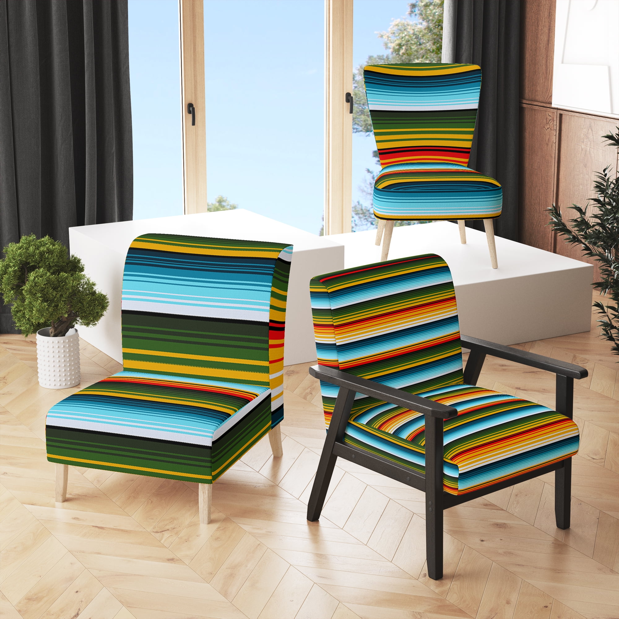 Designart "Multicolor Grunge Striped" Upholstered Patterned Accent ...