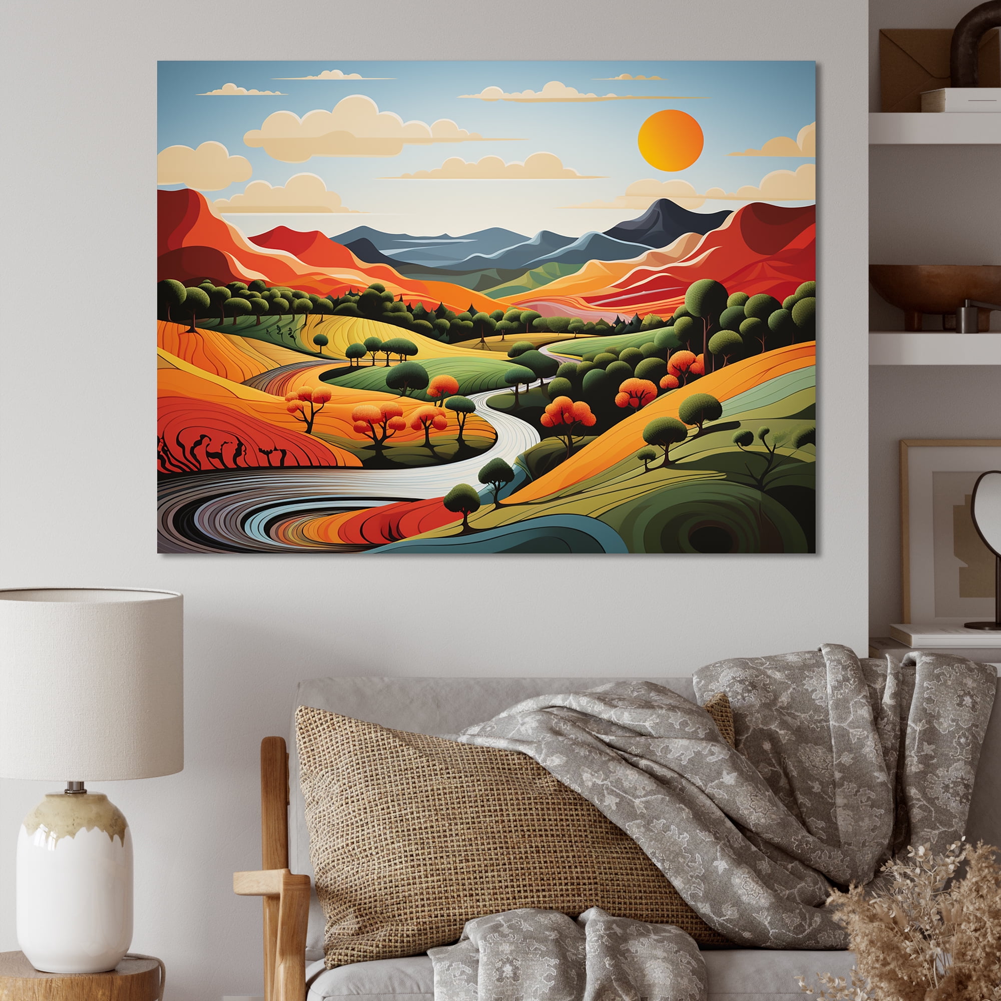 Designart "Multicolor Minimalism Line Art Landscape IV" Extra Large ...