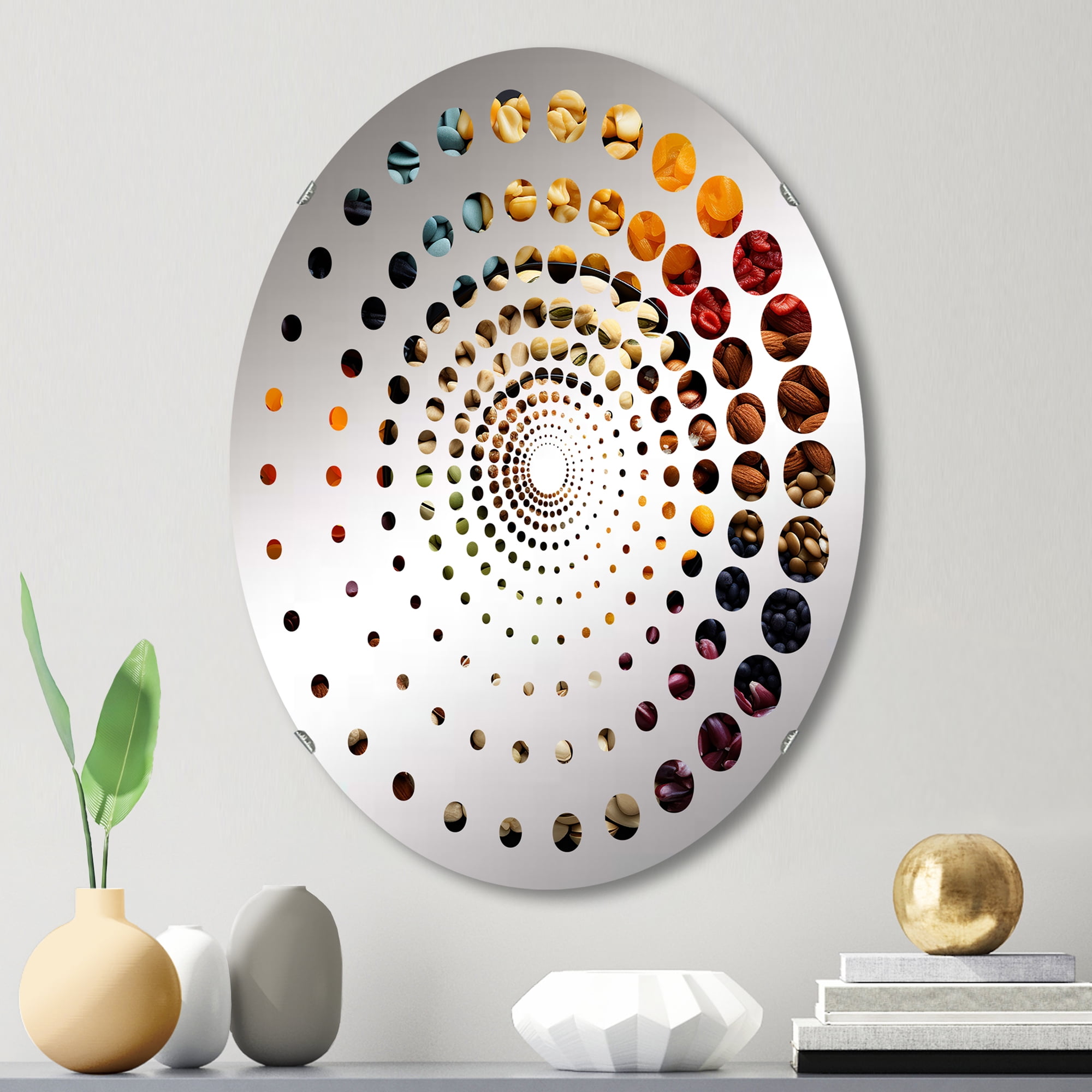 Designart "Multicolor Palette of Crunchy Nuts I" Nuts Spiral Dot Round ...