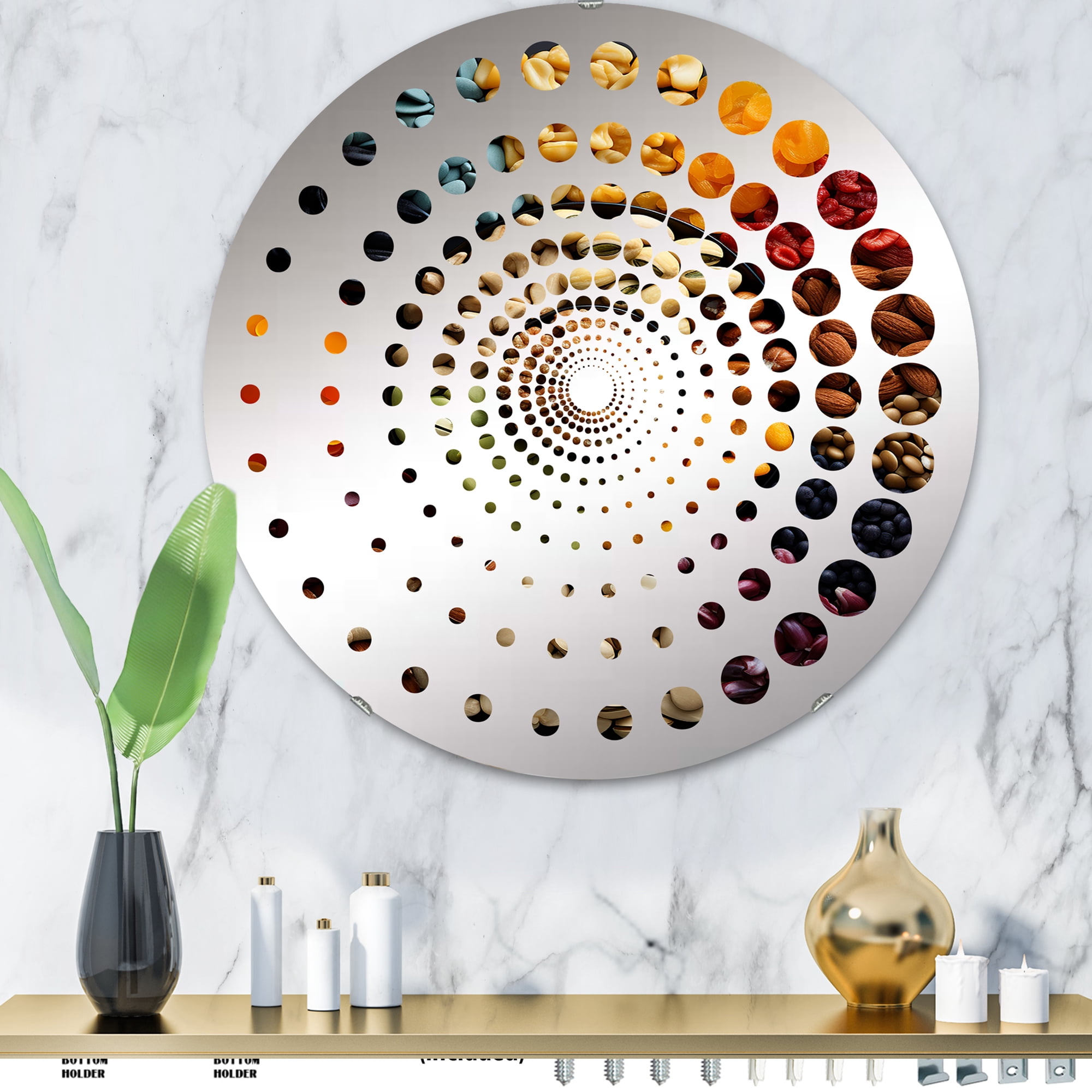 Designart "Multicolor Palette of Crunchy Nuts I" Nuts Spiral Dot Round ...