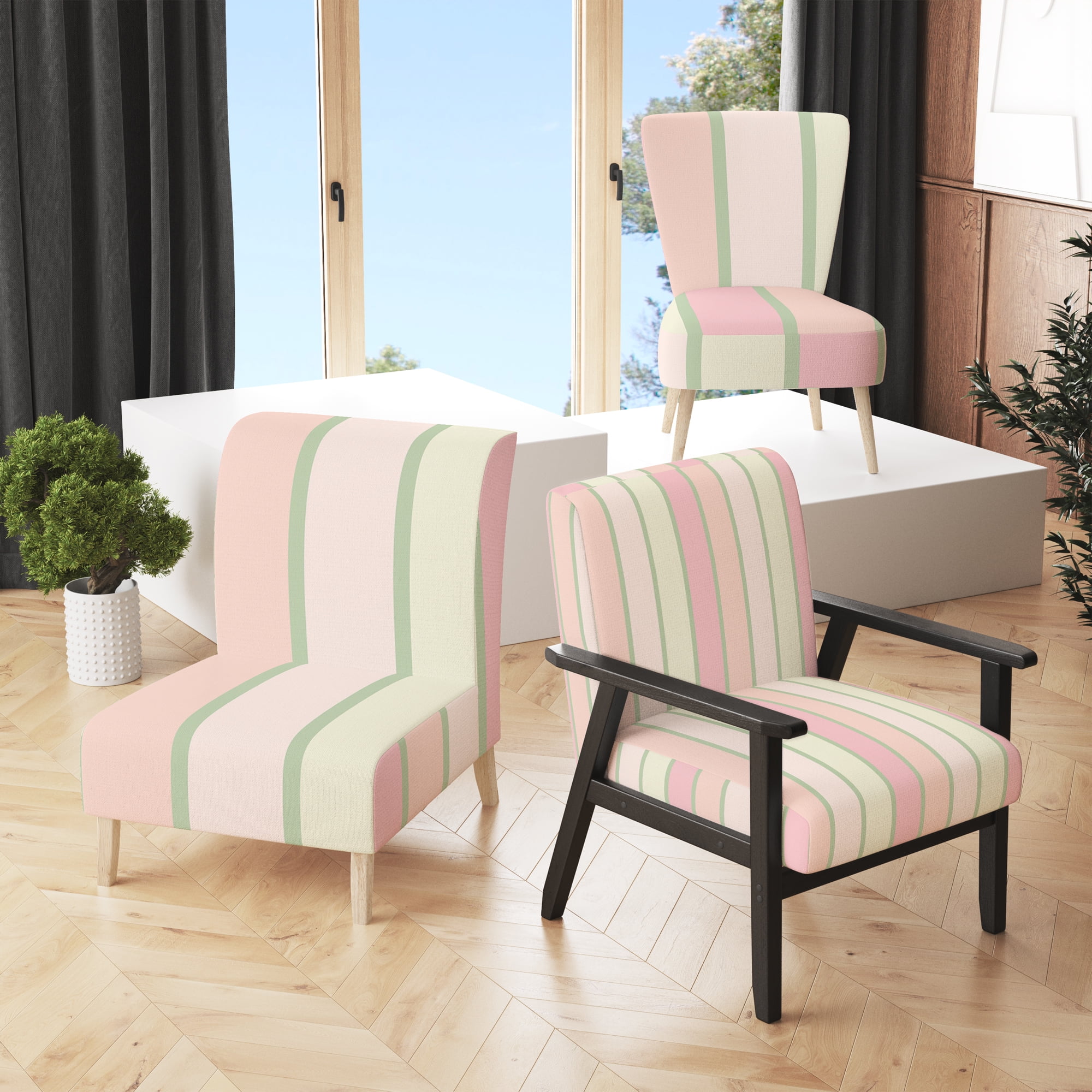 Designart "Multicolor Striped Pattern" Upholstered Patterned Accent ...