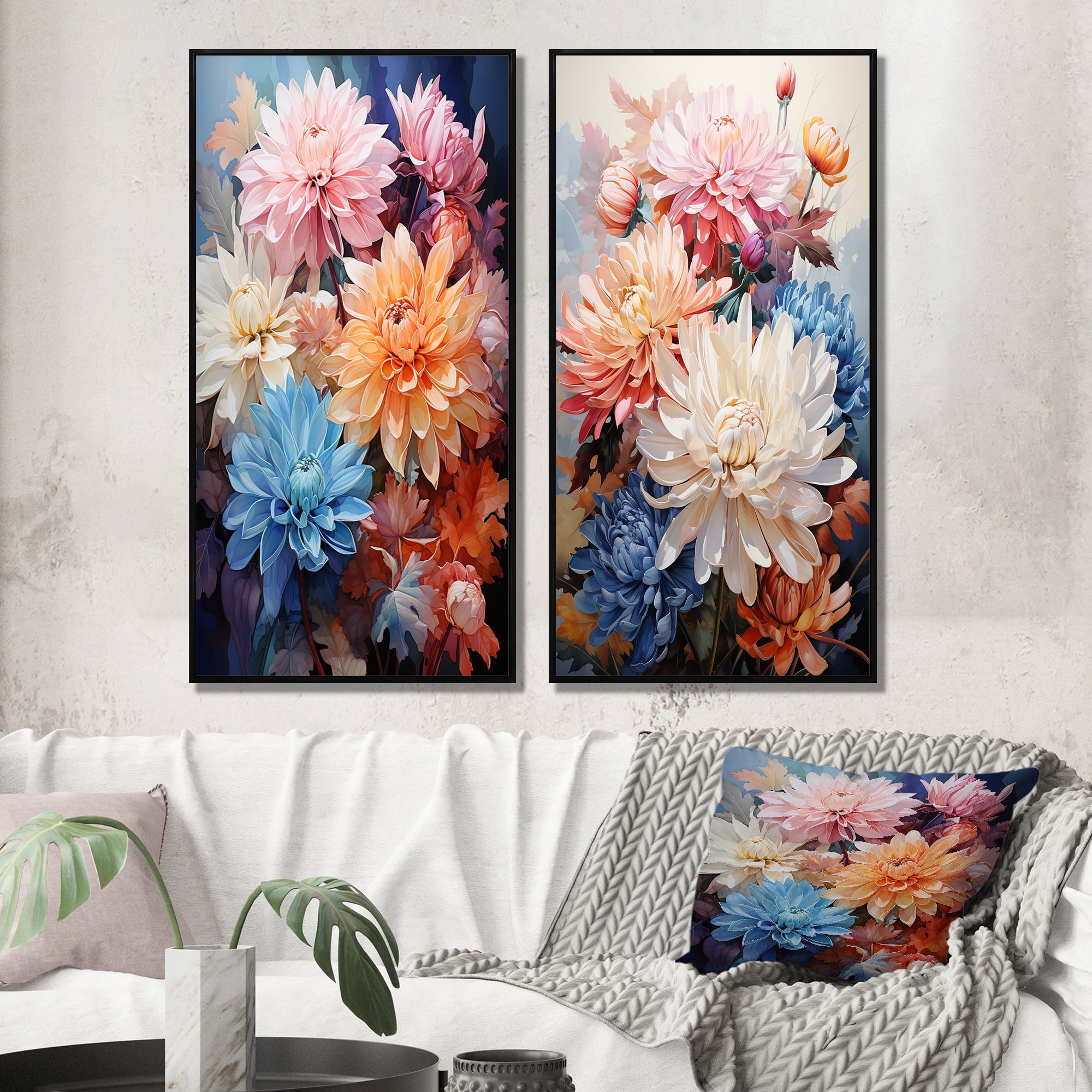 Designart "Multicolored Acrylic Representation of Mums II" Mums Framed ...