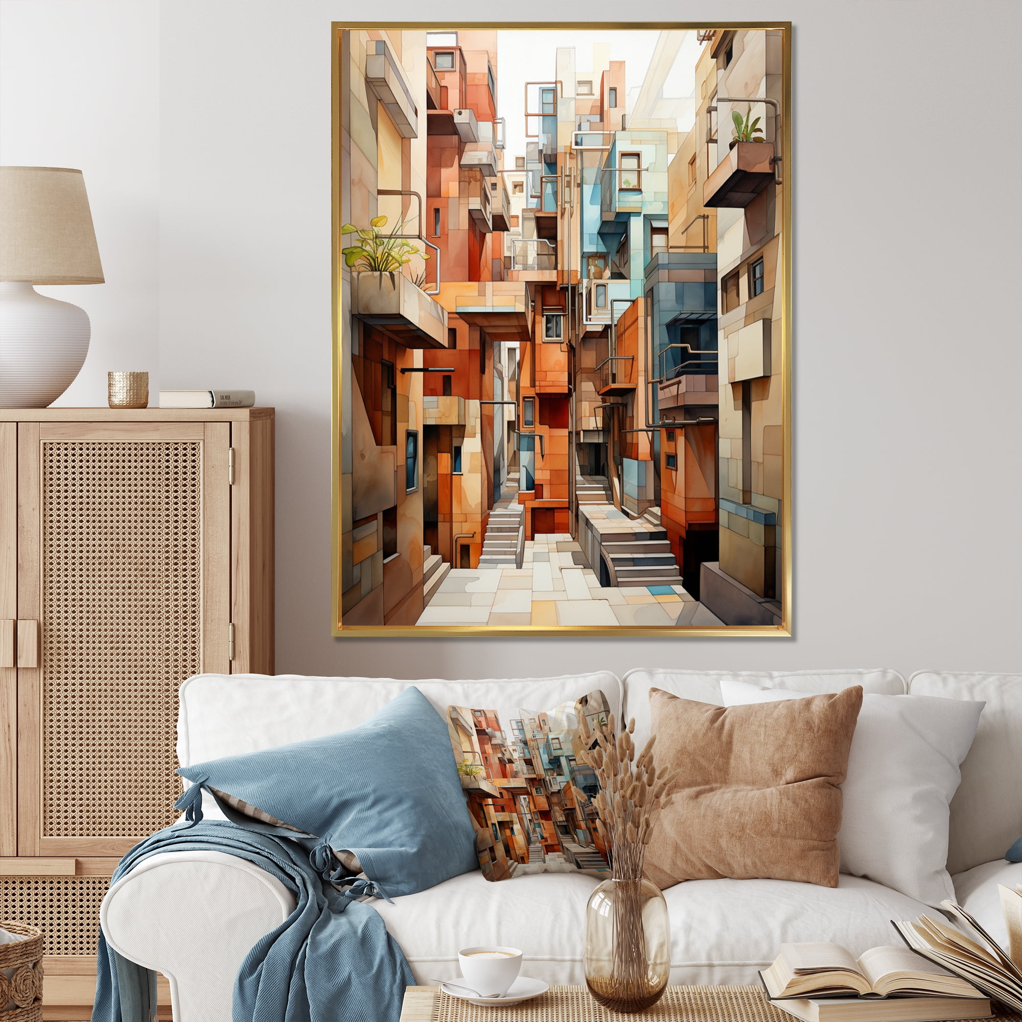 Designart "Multidimensional Cubist Art I" Abstract Floater Framed Wall ...