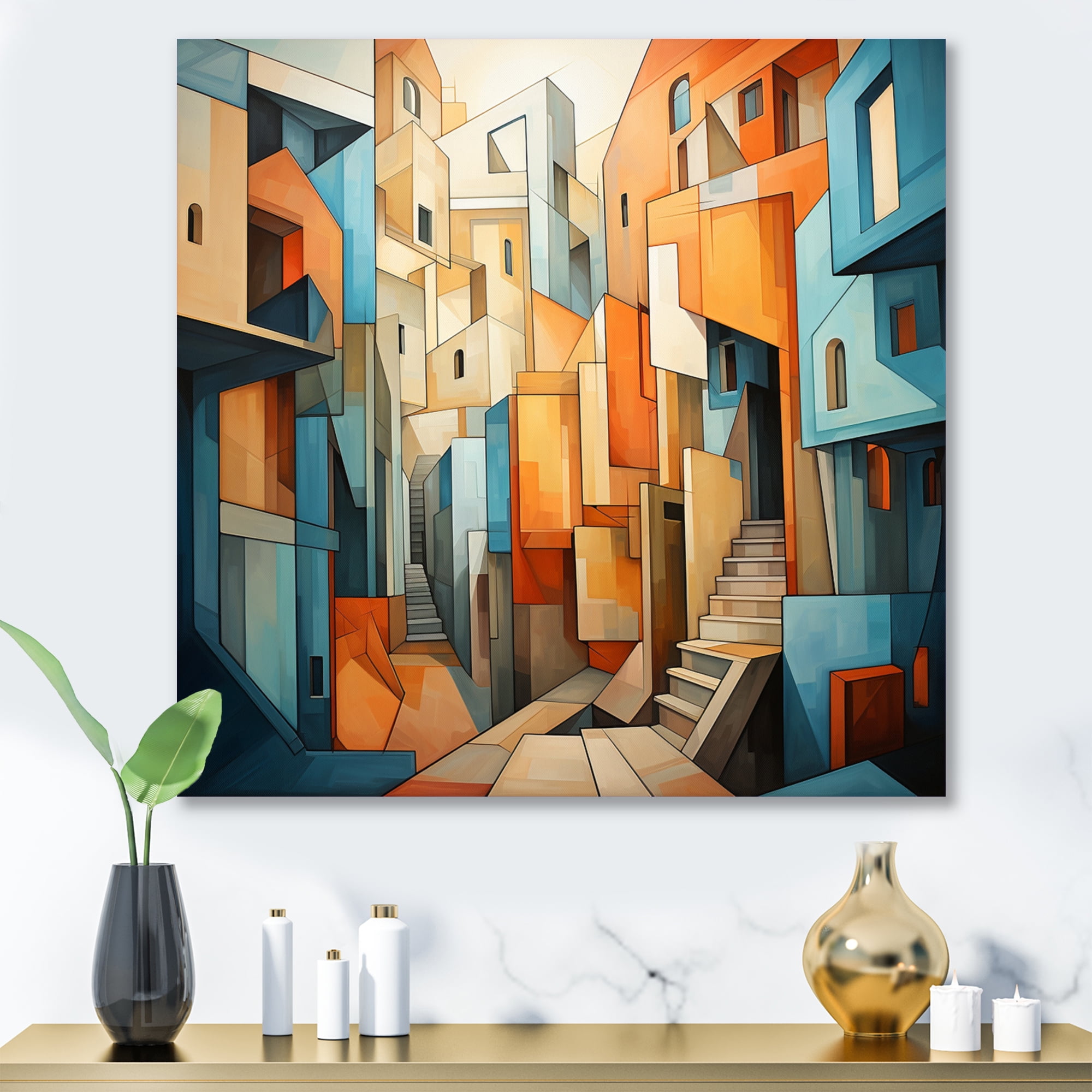 Designart "Multidimensional Cubist Art V" Landscapes Metal Wall Decor ...