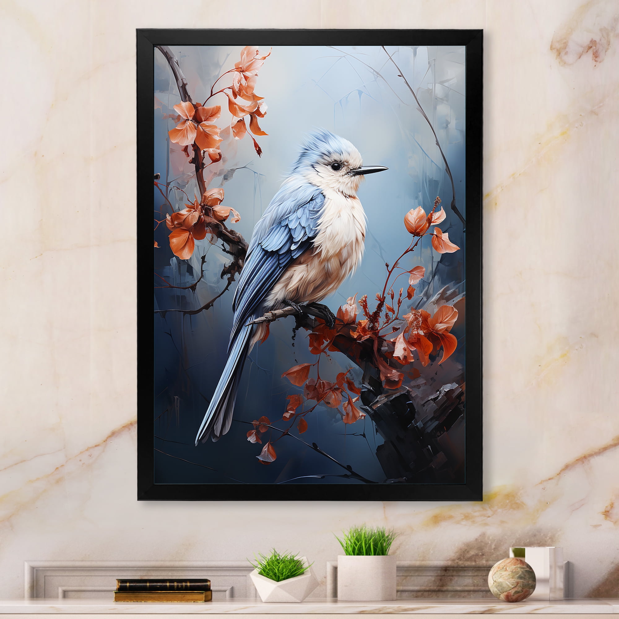 Designart "Murmuring Hummingbird in Moonlight Blue I" Animals Framed ...