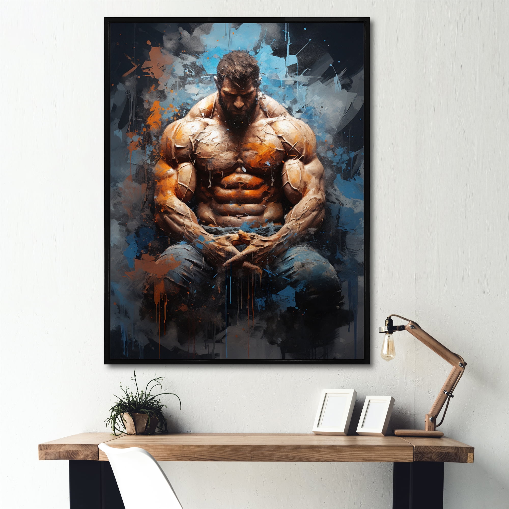 Designart "Muscles Mighty Force" Sports Floater Framed Wall Decor ...