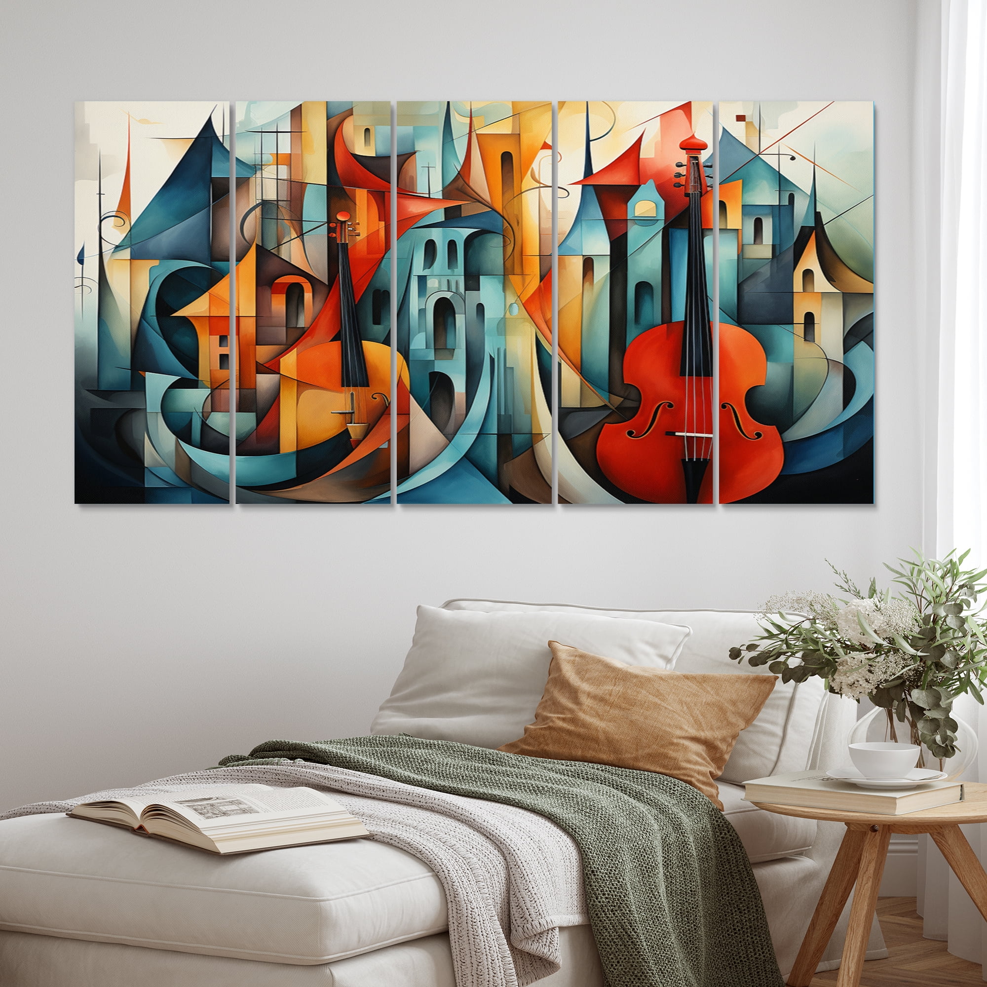 Designart "Musical Forms in Cubism III" Cubism Metal Art Print Set ...