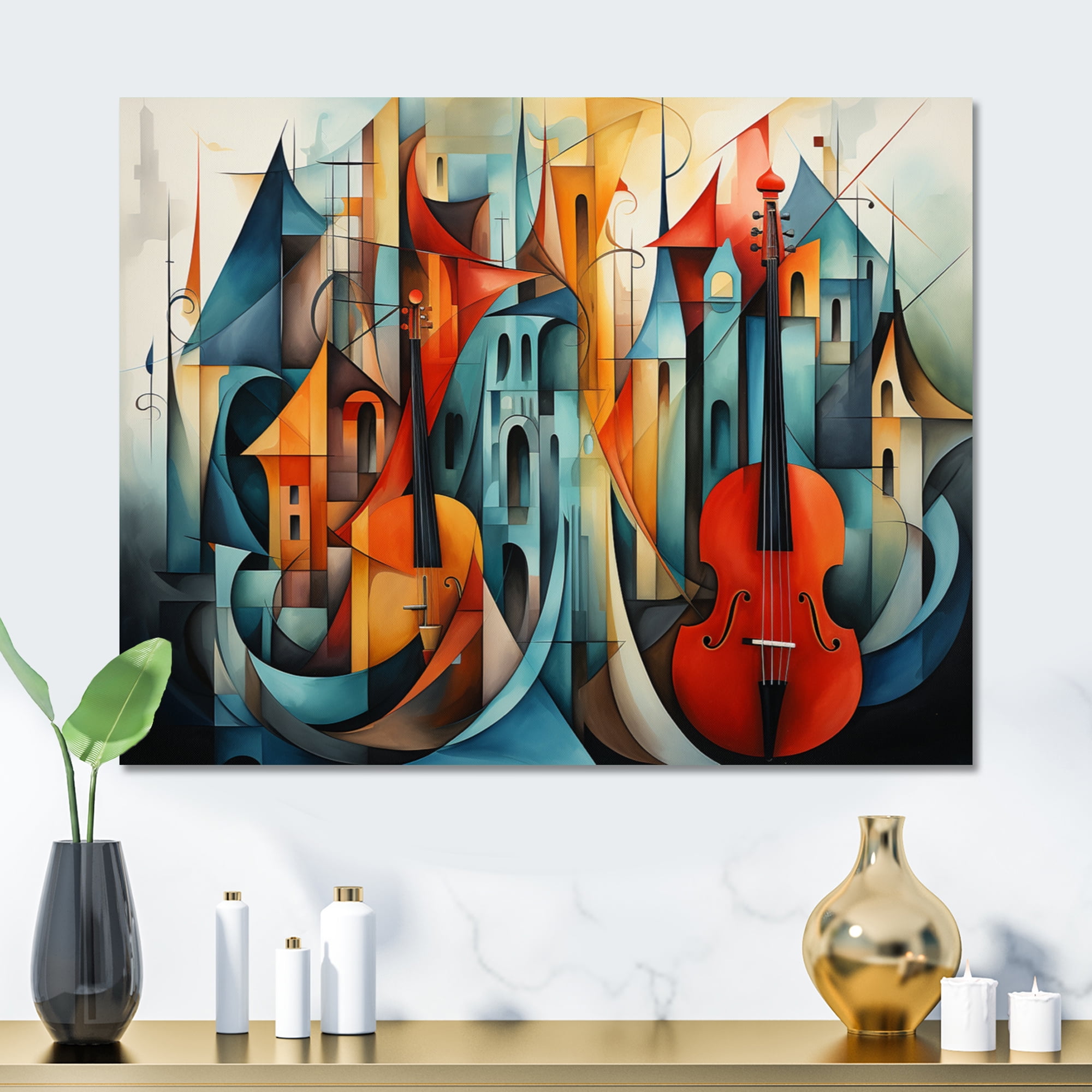 Designart "Musical Forms in Cubism III" Cubism Metal Art Print ...