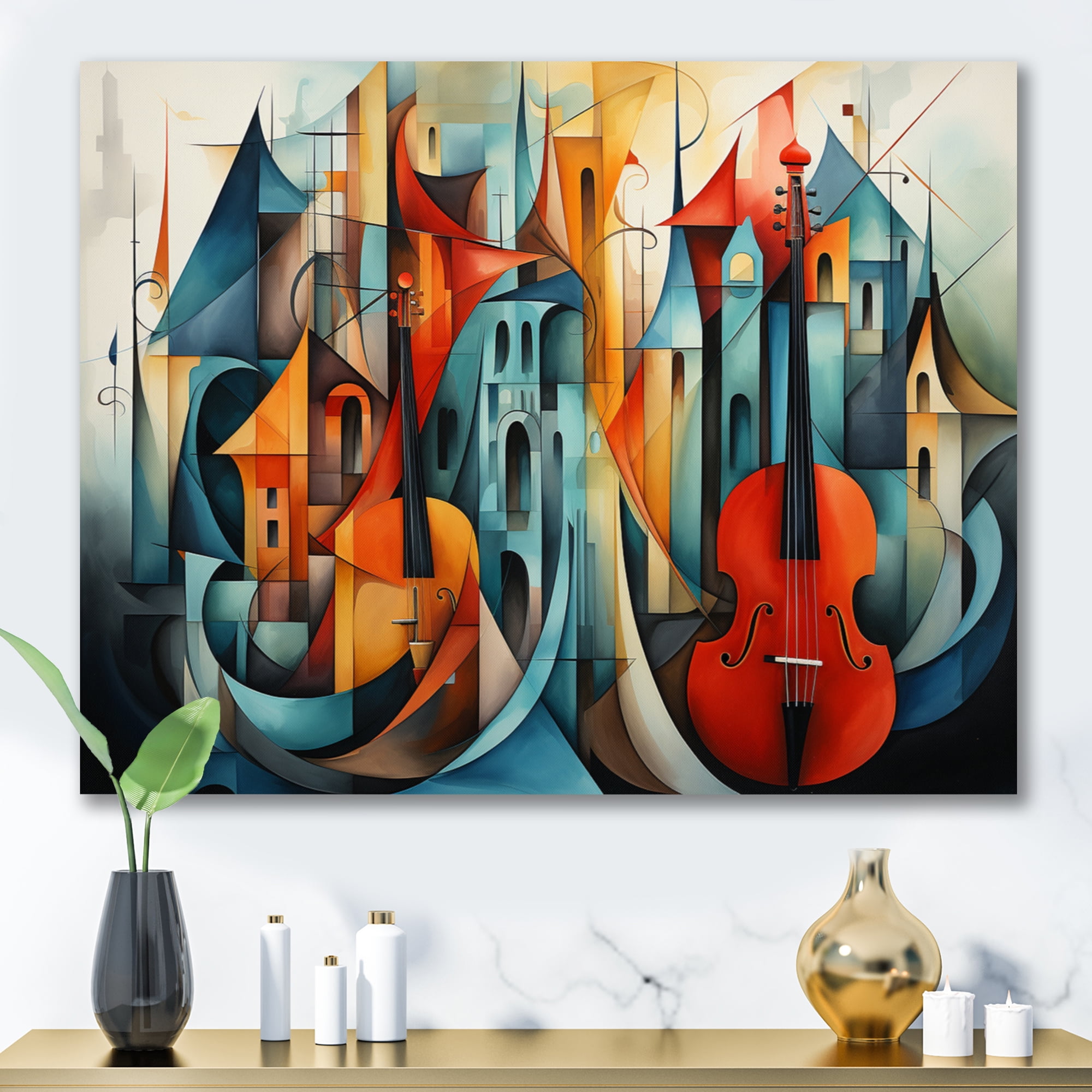 Designart "Musical Forms in Cubism III" Cubism Wall Art Living Room ...