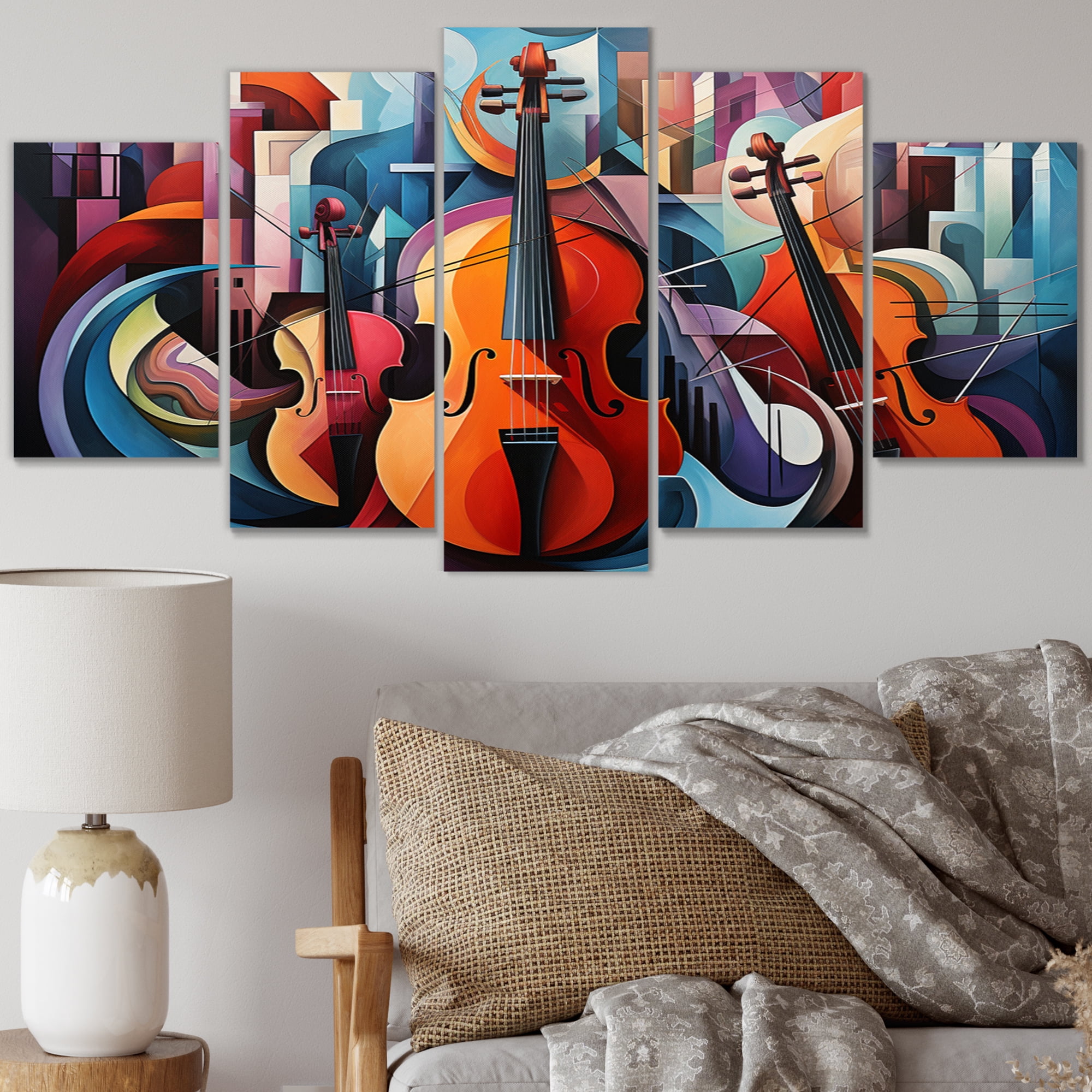 Designart "Musical Forms in Cubism IV" Cubism Metal Wall Art Set ...