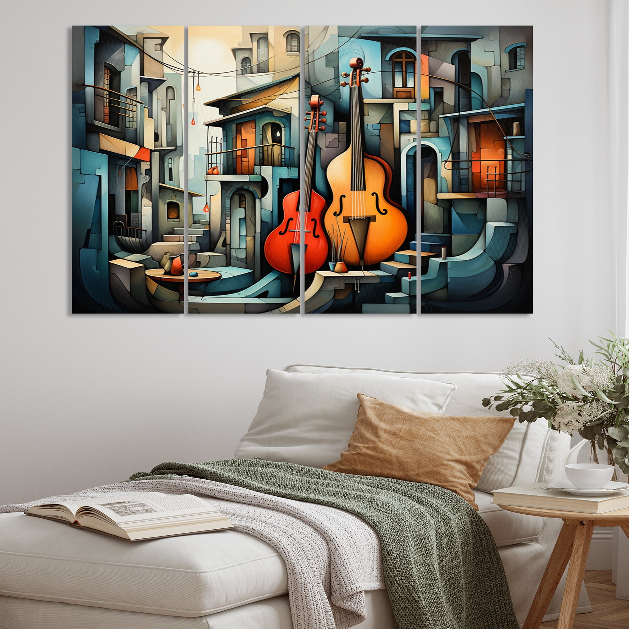 Designart "Musical Forms in Cubism V" Cubism Metal Art Print Set ...