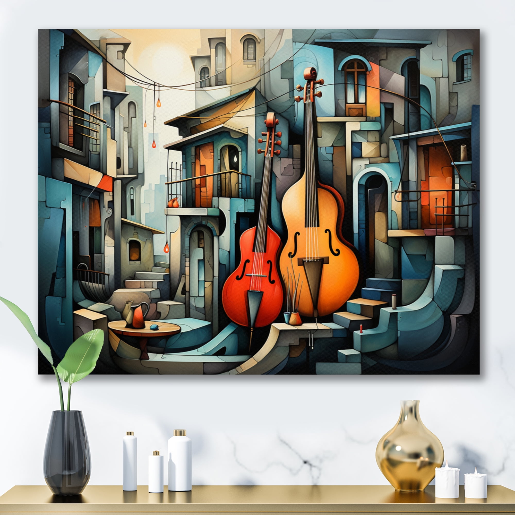 Designart "Musical Forms in Cubism V" Cubism Wall Art Living Room ...