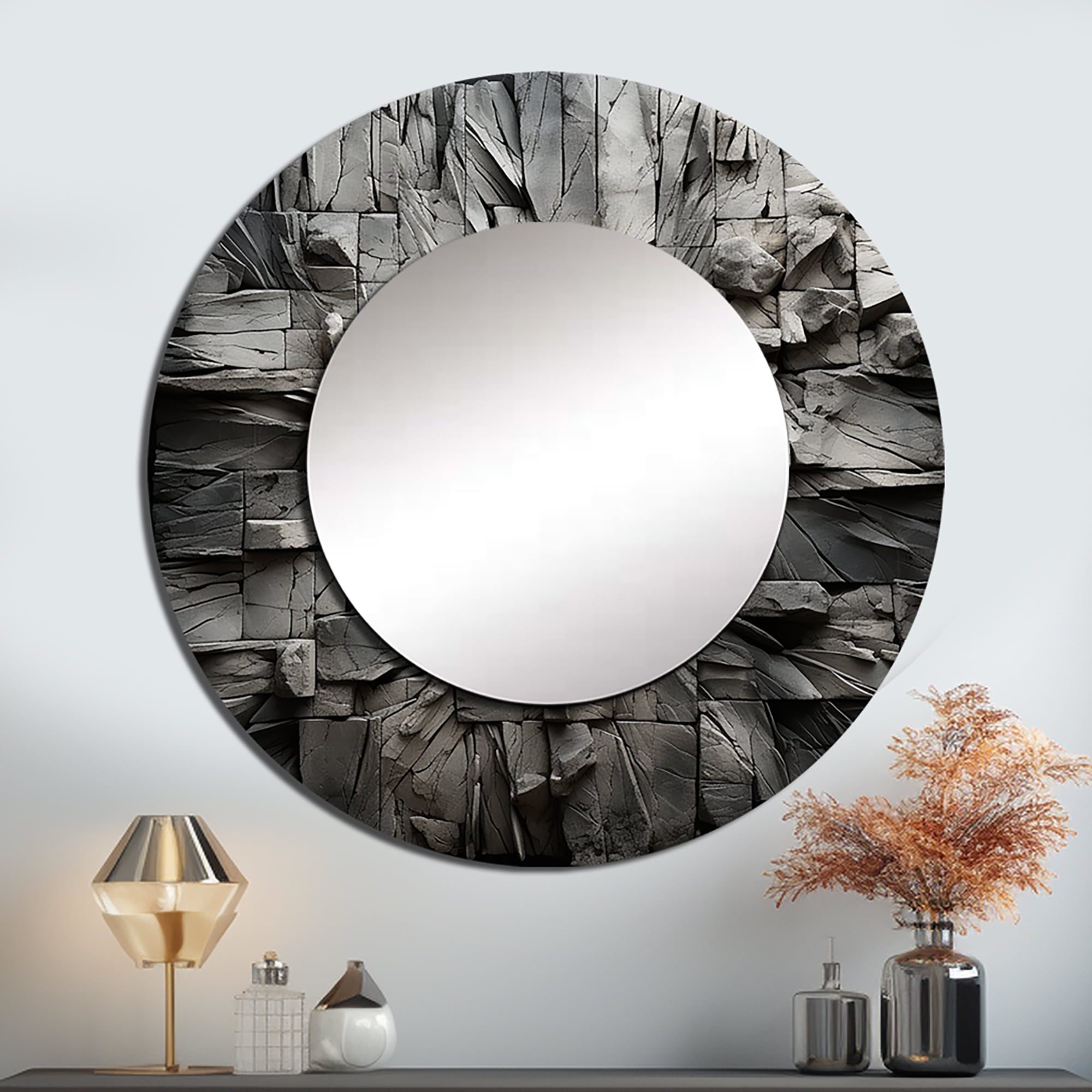 Designart "Muted Grey Geode Calm" Spiritual Stone Rund Mirror For Wall ...