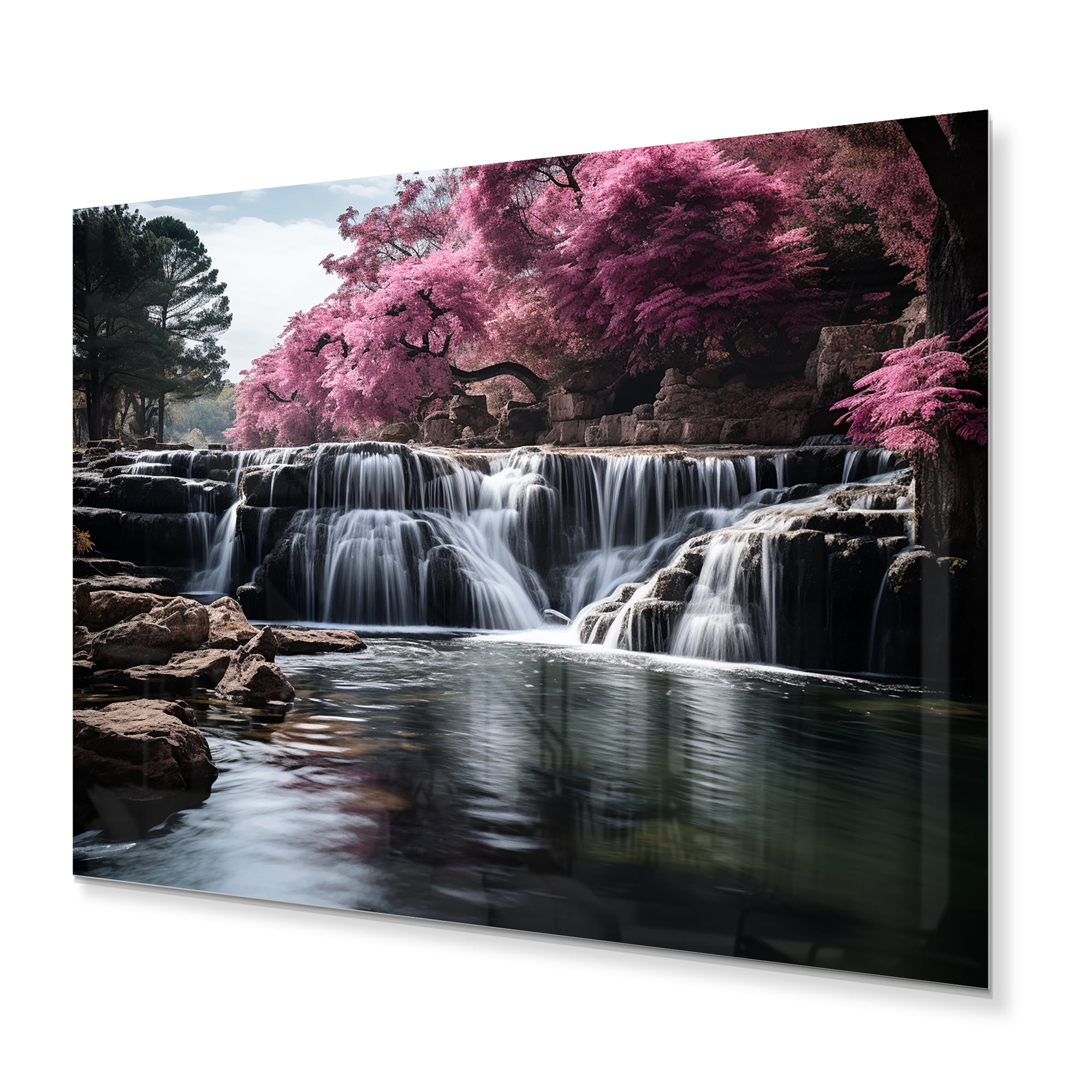Designart "Muted Splendor of the Pink-Grey Waterfall" Landscapes Metal ...