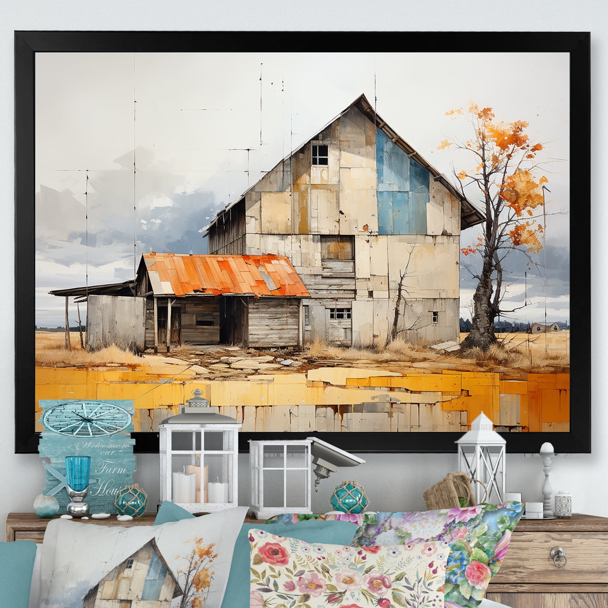 Designart "Muted Tone Minimalism With Barn II" Barn Picture Framed ...
