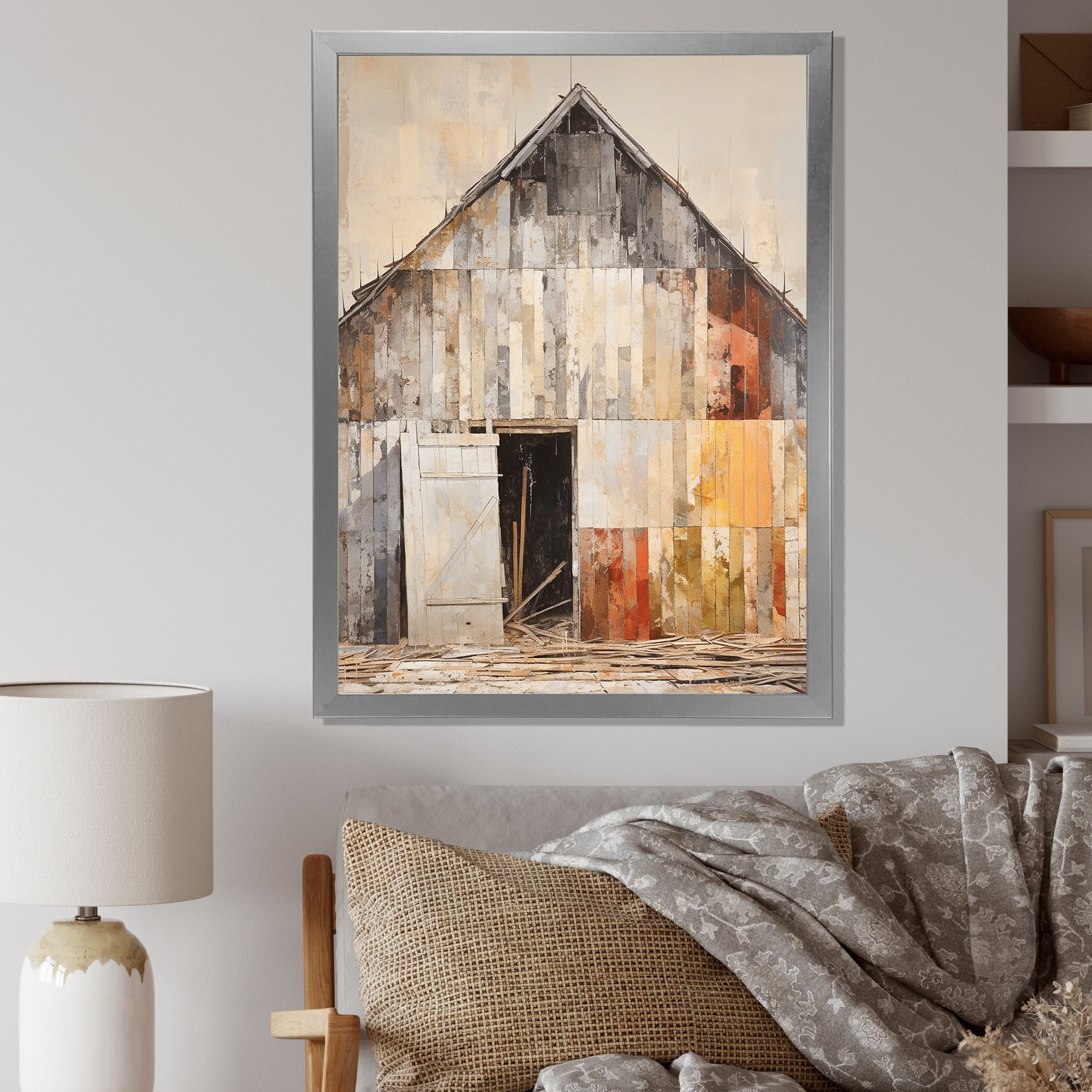 Designart "Muted Tone Minimalism With Barn III" Barn Picture Framed ...