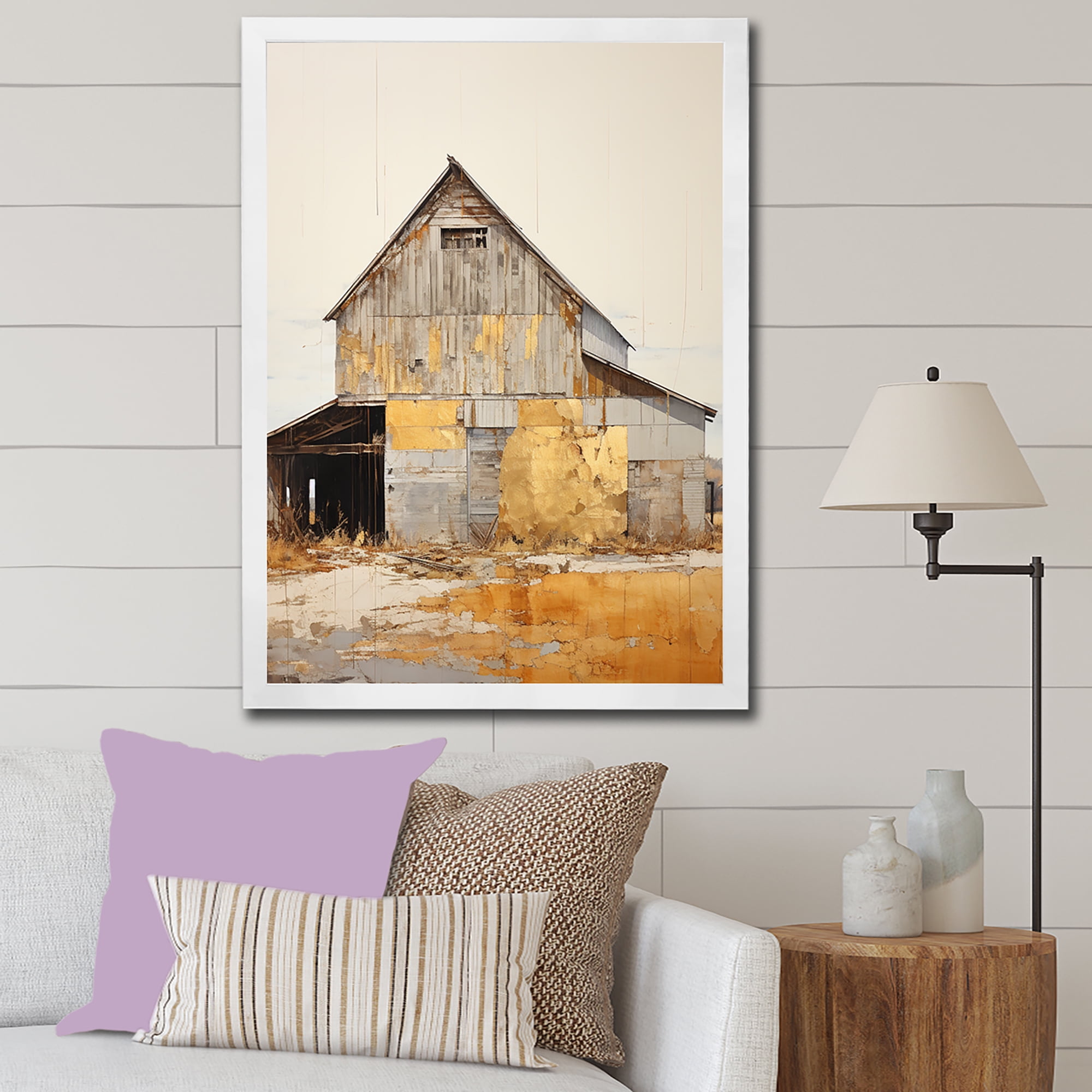 Designart "Muted Tone Minimalism With Barn IV" Barn Picture Framed Wall ...