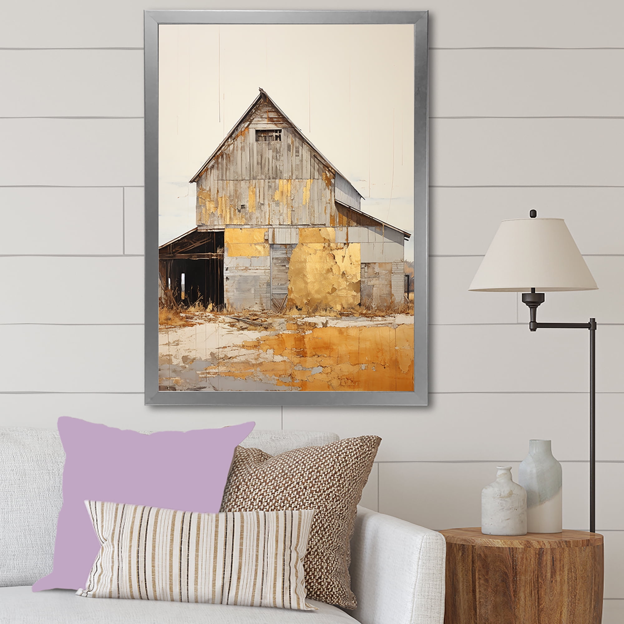 Designart "Muted Tone Minimalism With Barn IV" Barn Picture Framed Wall ...