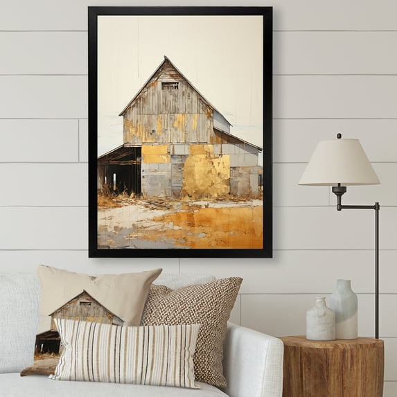 Designart "Muted Tone Minimalism With Barn IV" Barn Picture Framed Wall ...