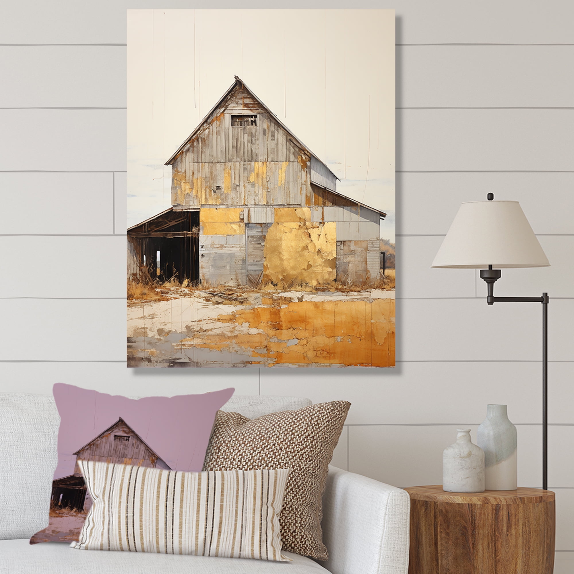 Designart "Muted Tone Minimalism With Barn IV" Barn Wall Decor ...