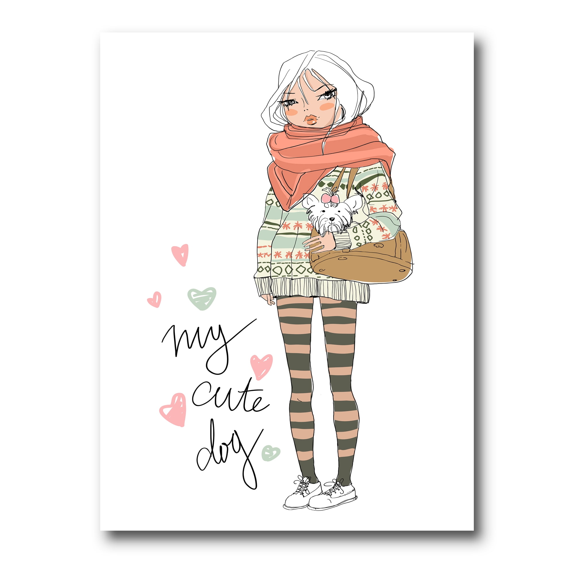 Designart Shabby Chic Canvas Wall Art Print - Cute Girl with Dog ...