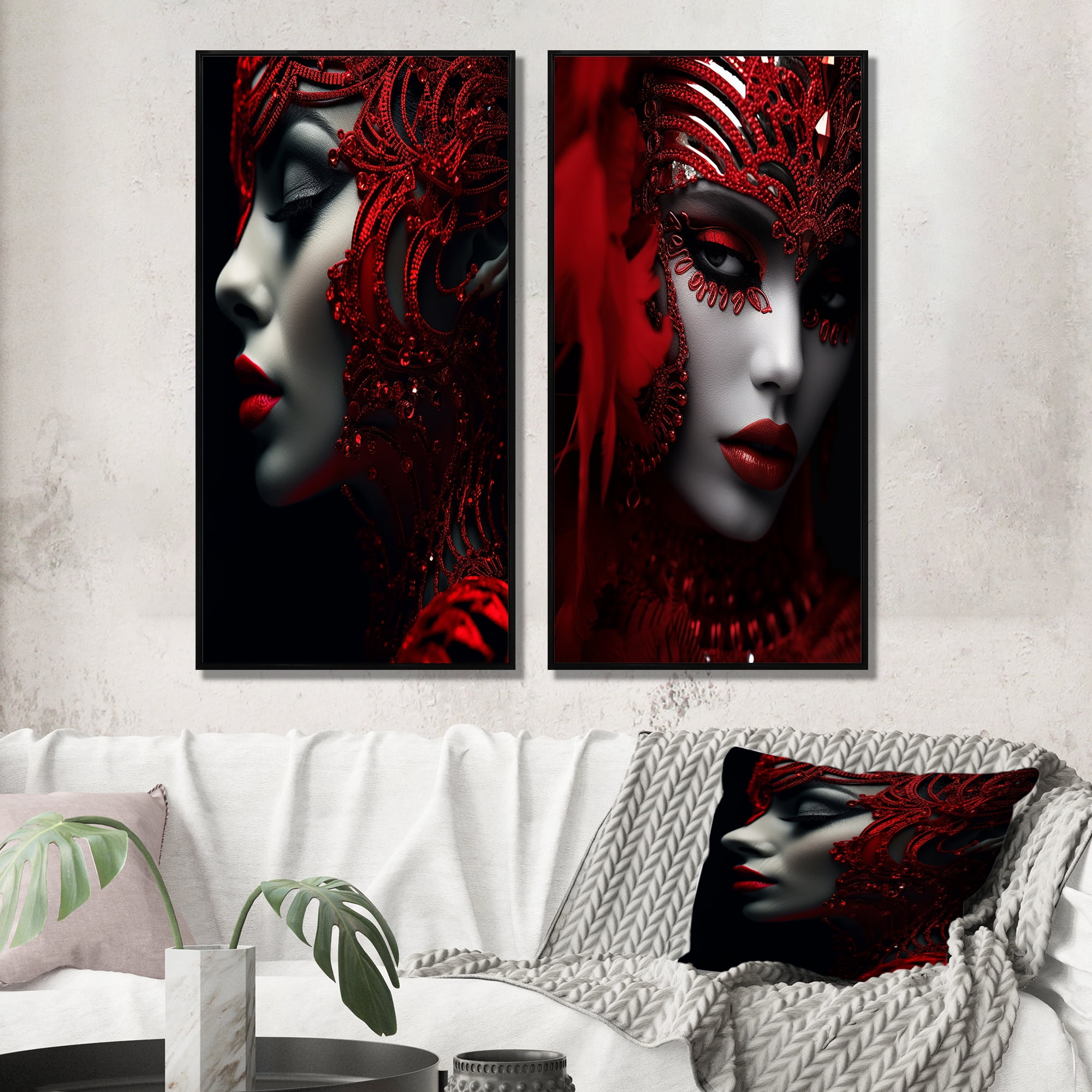 Designart "Mysterious Lady in Vintage Scarlet Glamour" Fashion Woman ...