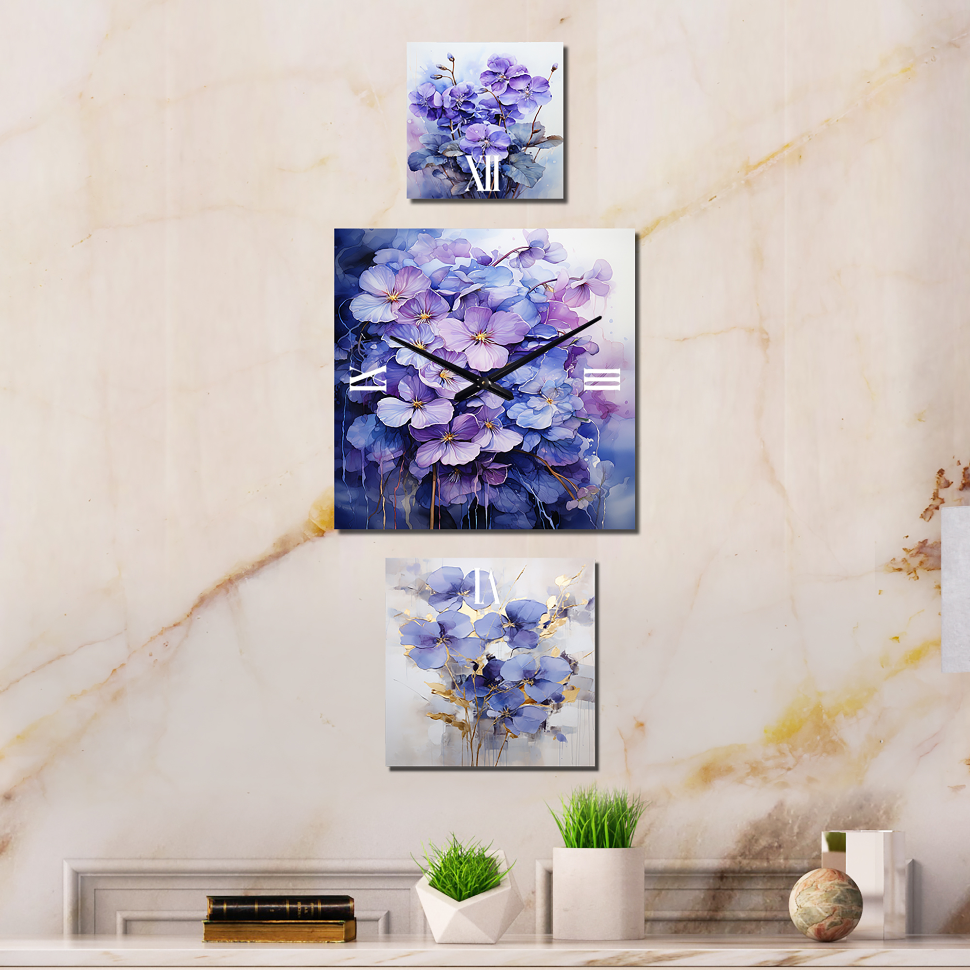 Designart "Mysterious Lavender Blossoms" Violets Extra large Clock For ...
