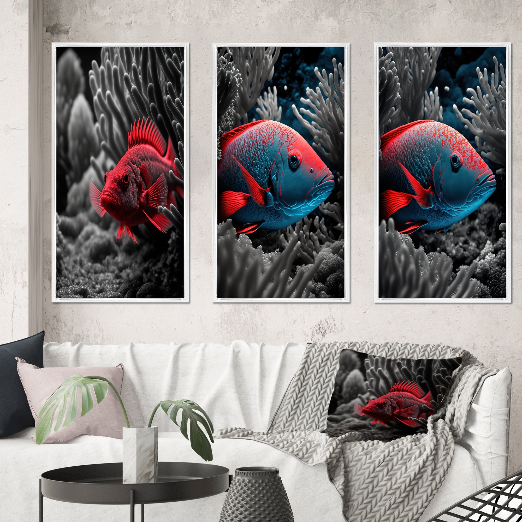 Designart "Mysterious Tropical Fish Blue and Red Beauty II" Animal Fish ...