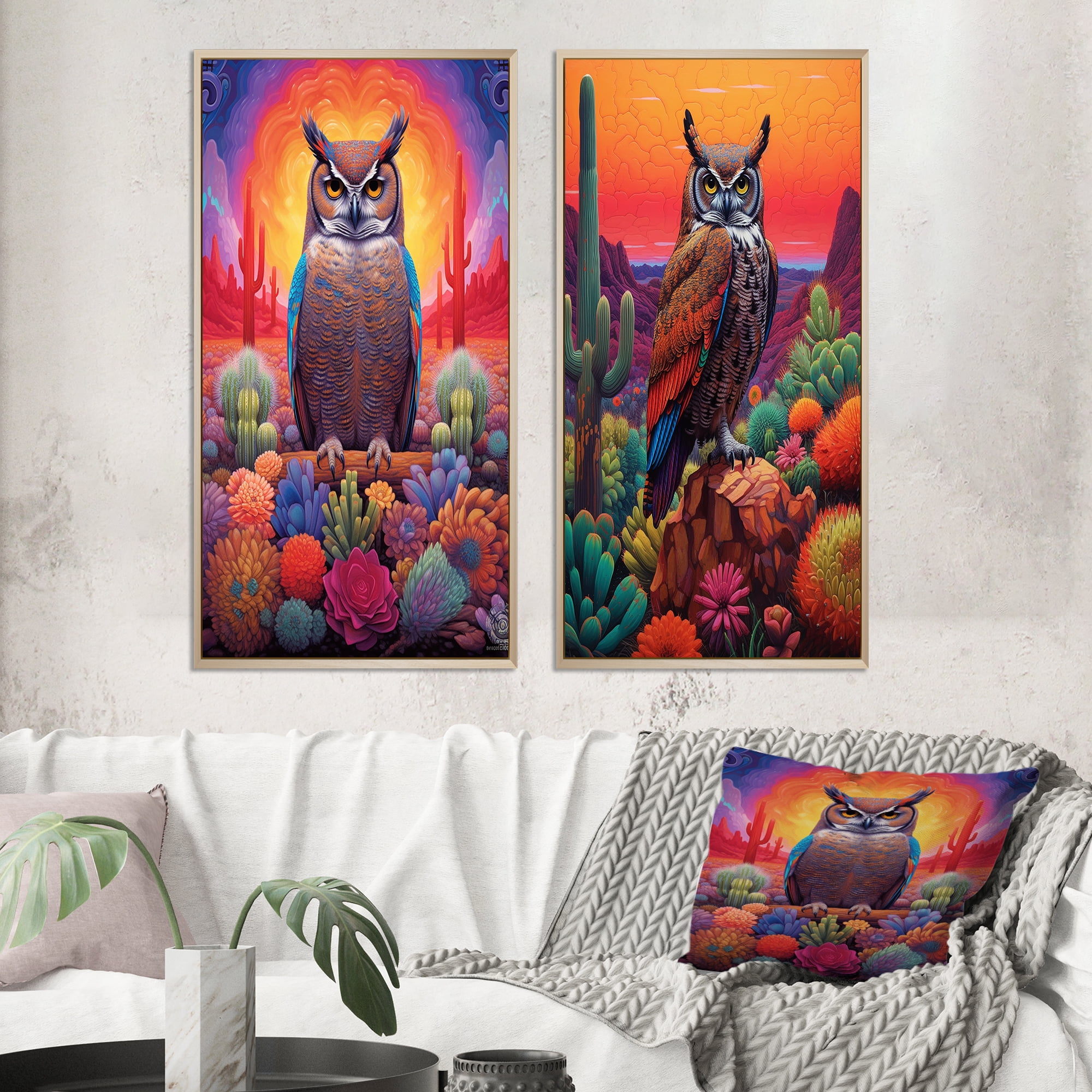 Designart "Mysterious Wise Owl Portrait in the Desert II" Animals Owl ...