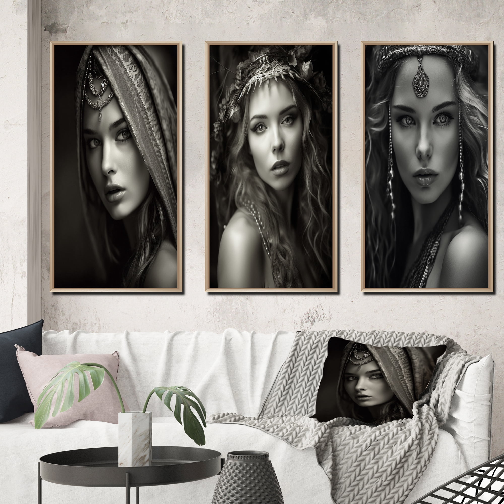 Designart "Mysterious Woman in Black & White Portrait III" Boho Woman ...