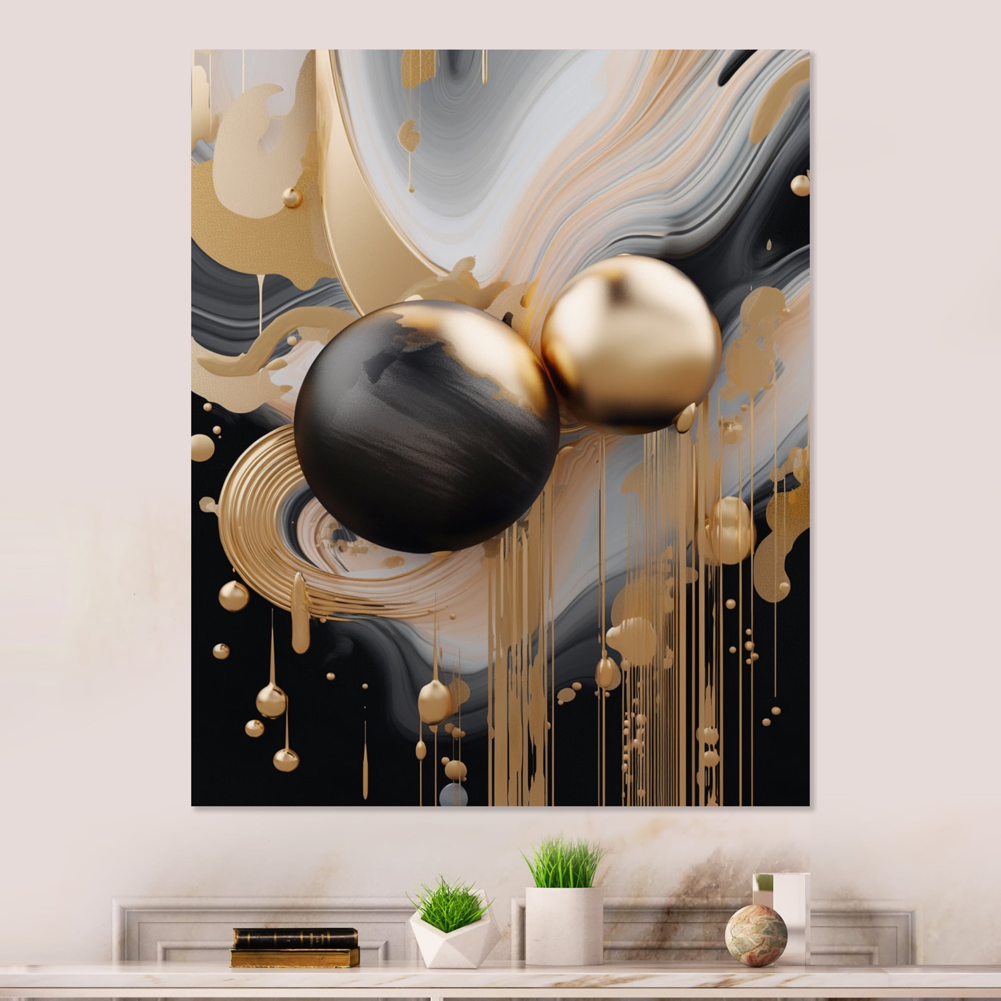 Designart "Mystic Gold & Noir Fusion IV" Abstract Shapes Metal Wall ...