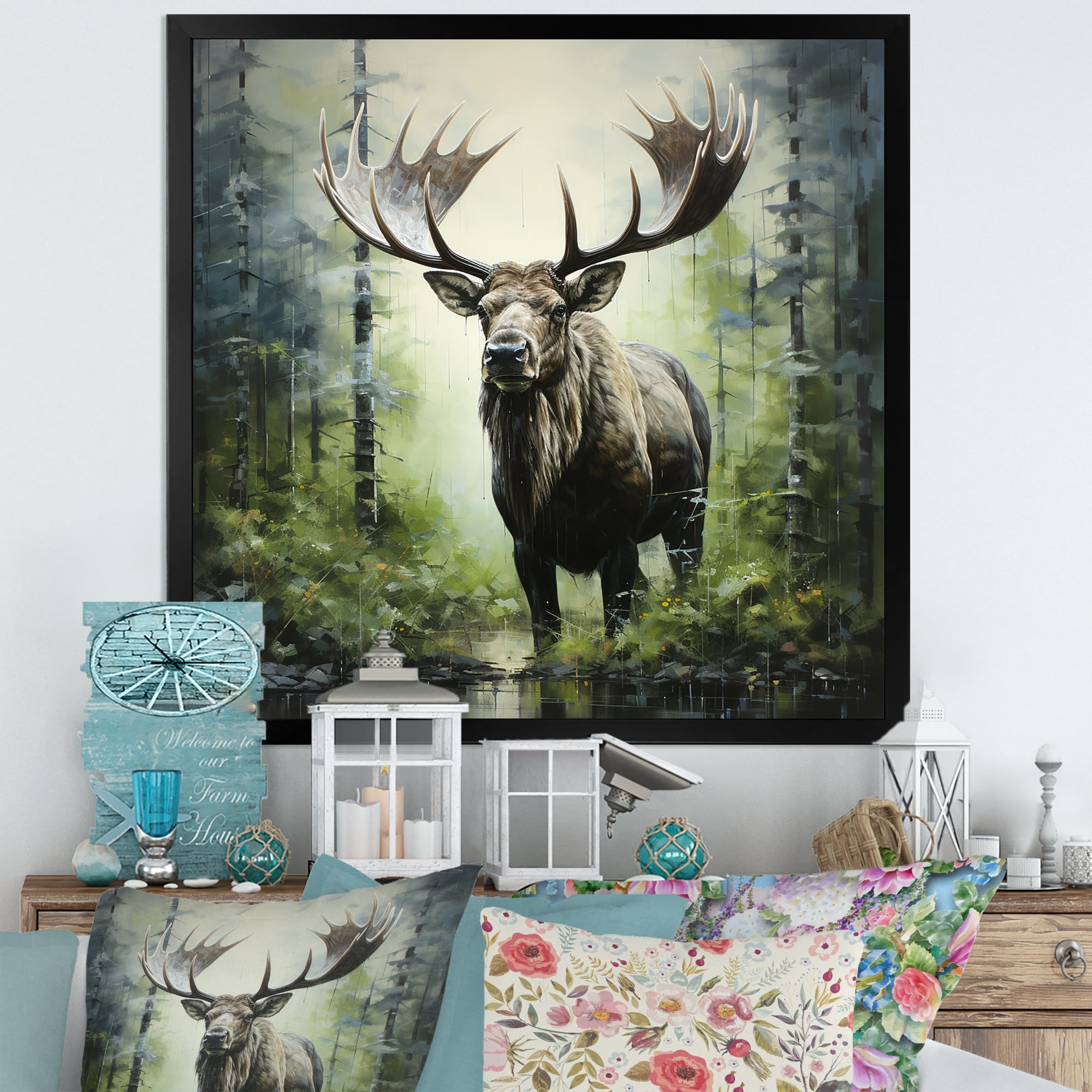 Designart "Mystic Moose in the Forest III" Animals Framed Wall Art ...