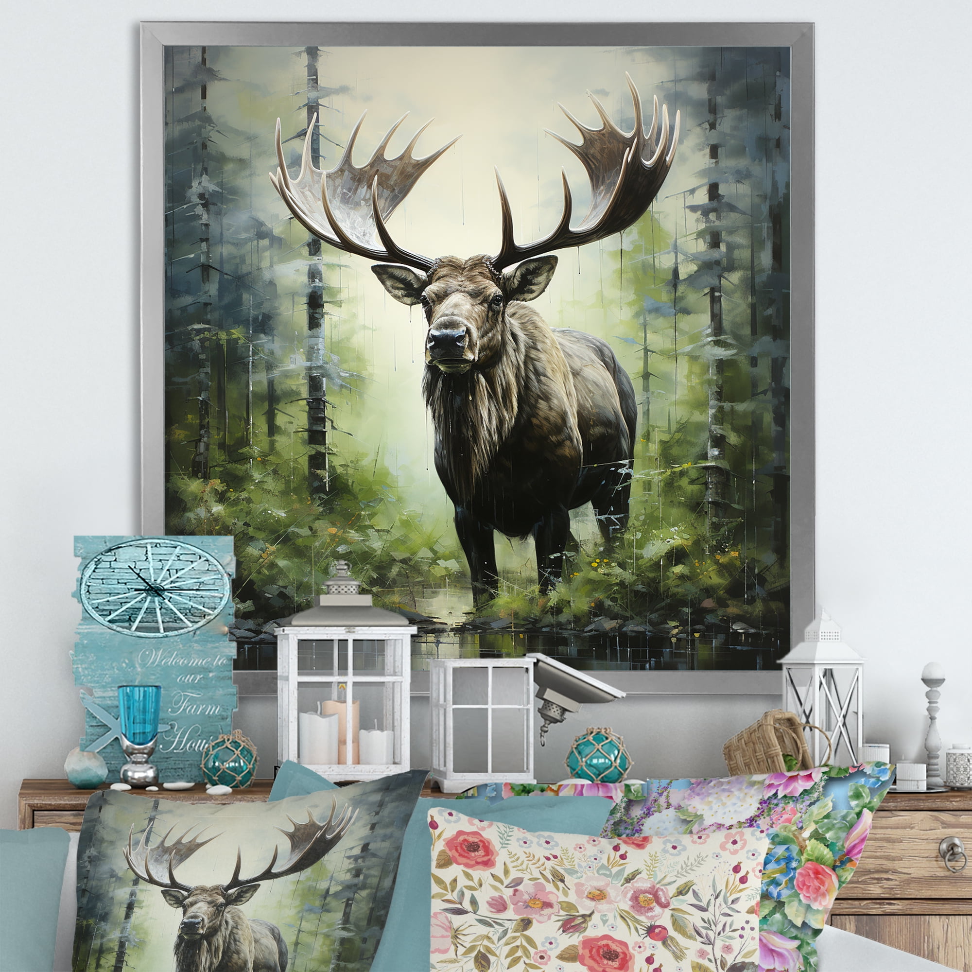 Designart "Mystic Moose in the Forest III" Animals Framed Wall Art ...