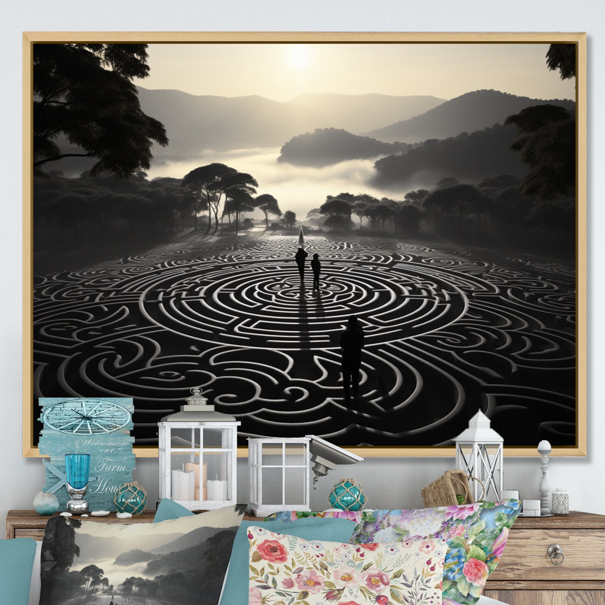 Designart "Mystic Rangol Indian Art wall art I" Indian Floater Framed ...