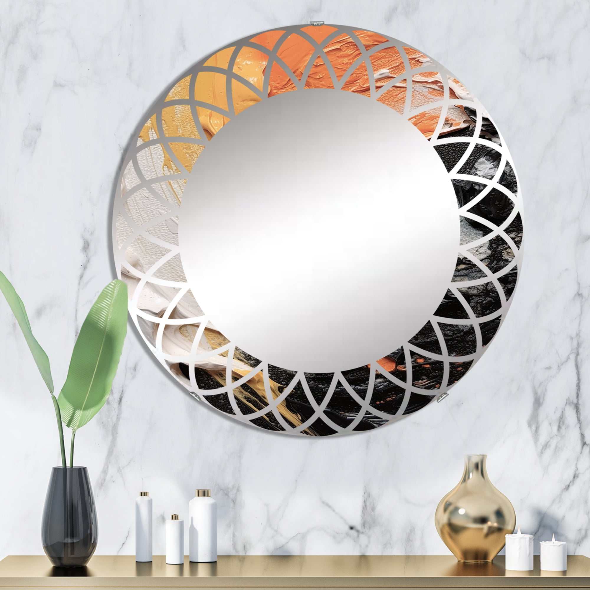 Designart "Mystic Spirals in Orange and Black III" Abstract Spirals ...