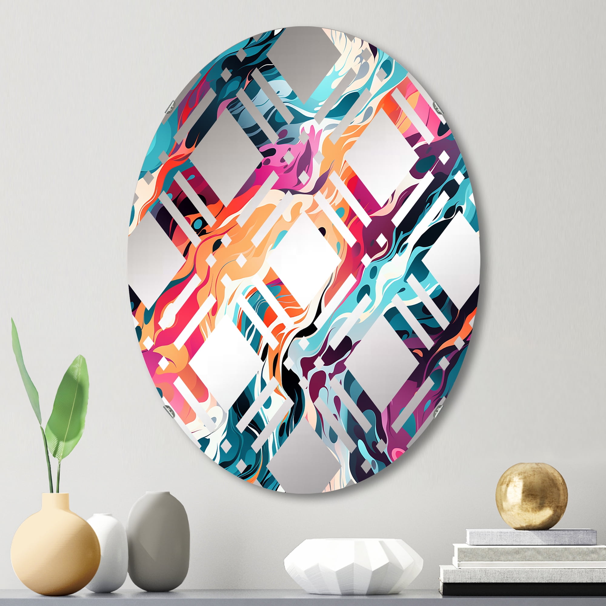 Designart "Mystical Color Mirage" Abstract Plaid Round Wall Mirror ...