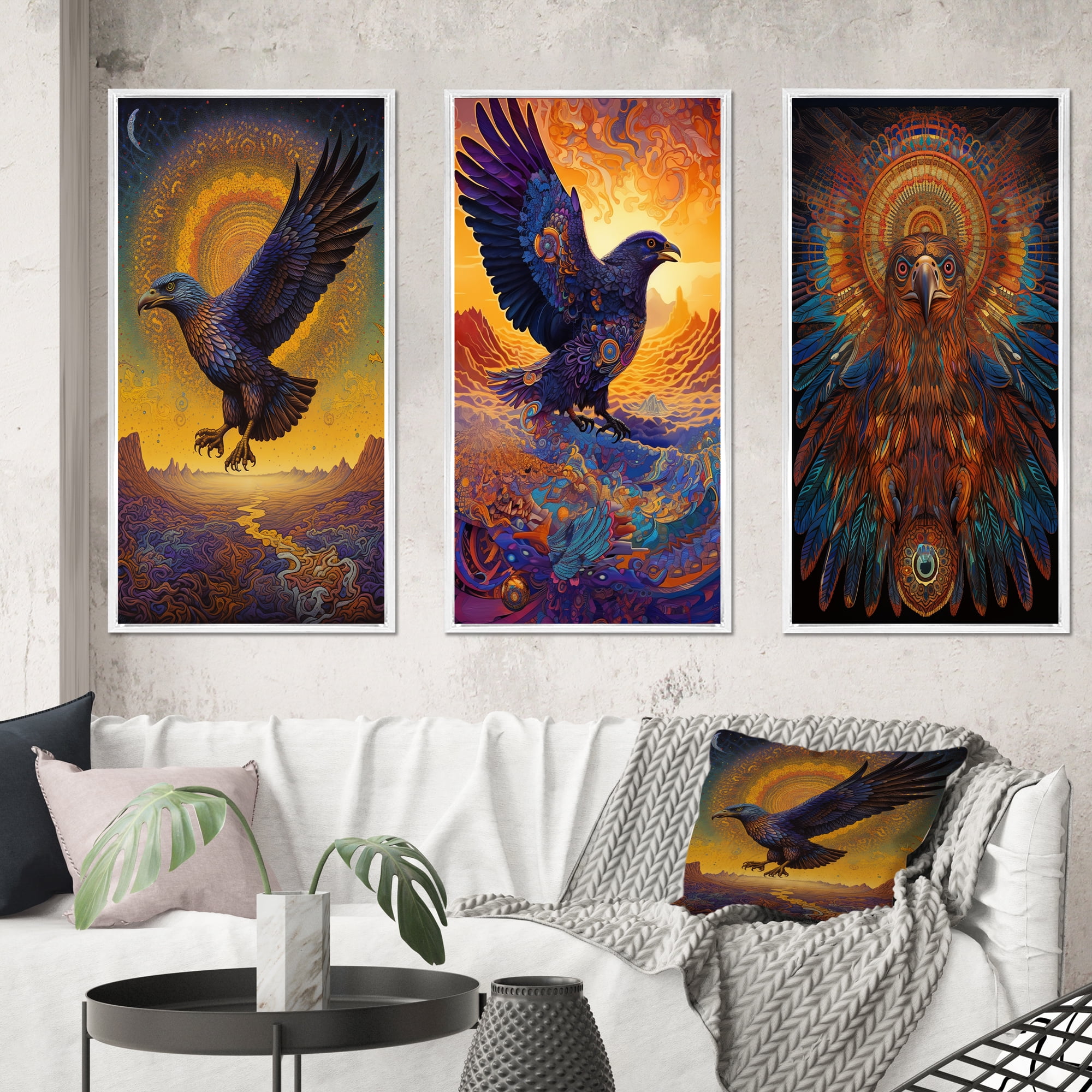 Designart "Mystical Eagle in Majestic Sunset Sky I" Animals Eagle ...