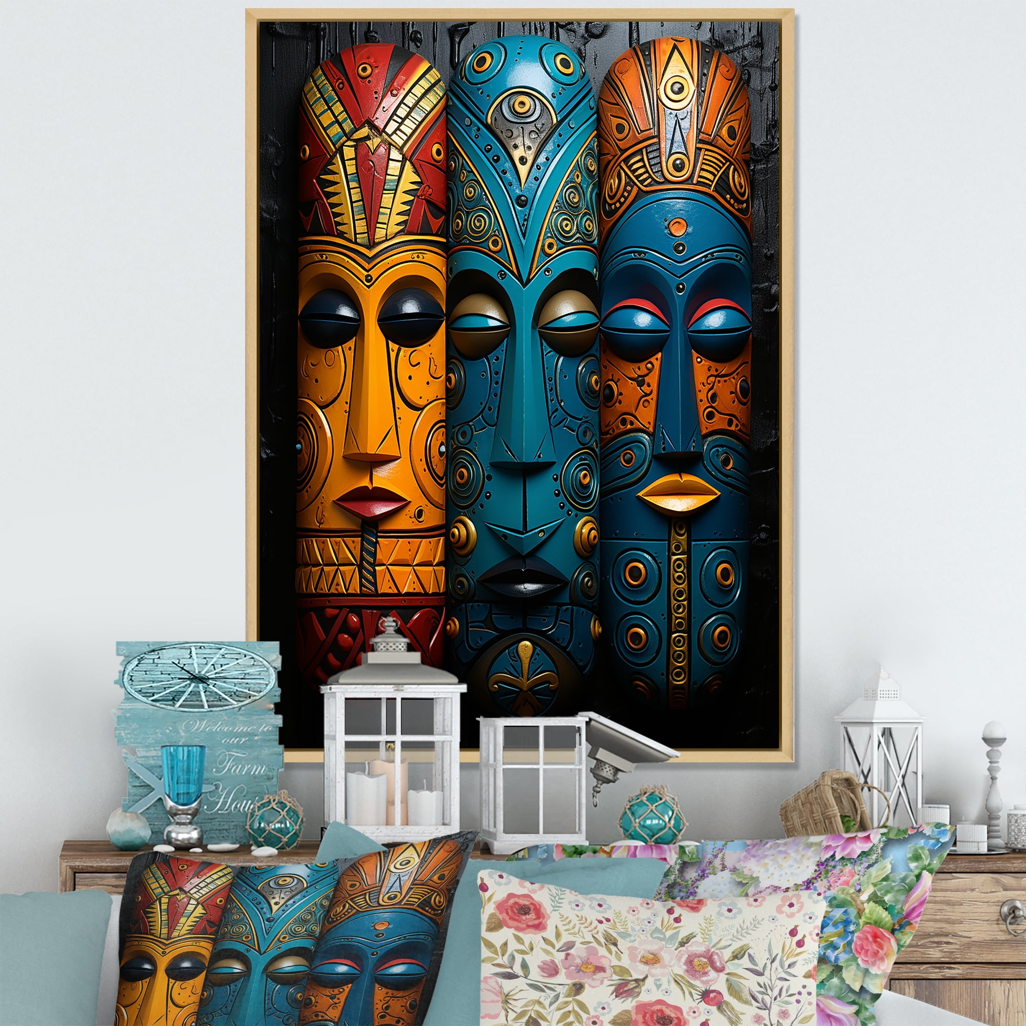 Designart "Mystical Masks Of African Tribes I" African Tribes Floater ...