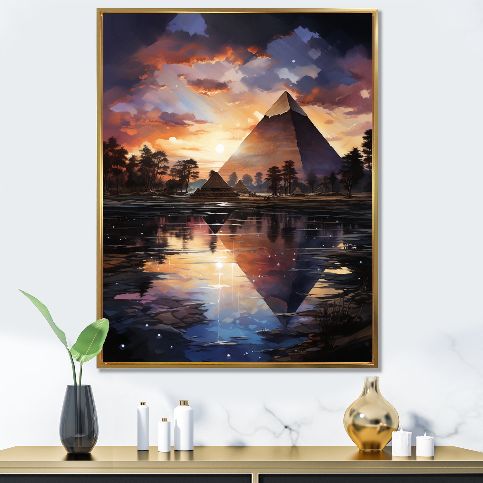 Designart "Mystical Pyramids of Egypt" Egypt Floater Framed Wall Decor ...