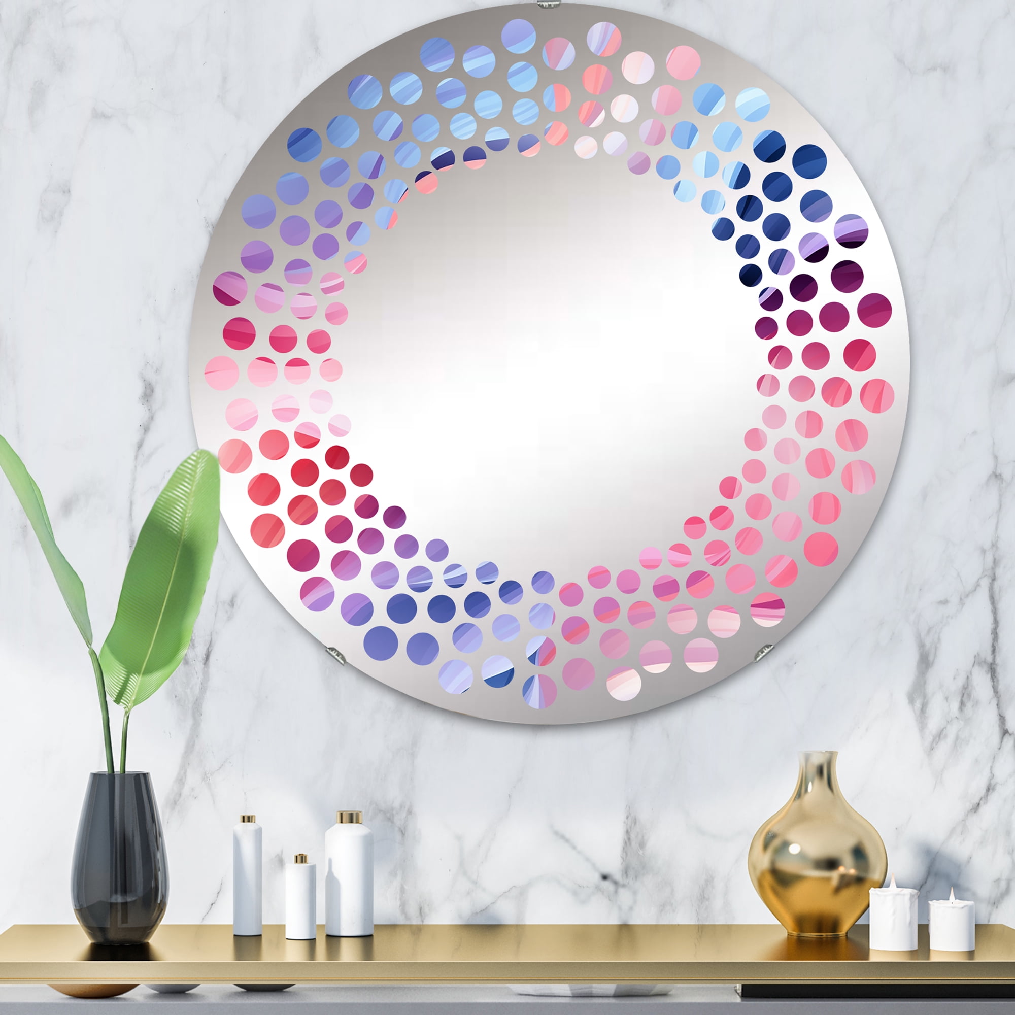 Designart "Mystical Waves in Purple and Blue" Abstract Polka Dot Round ...